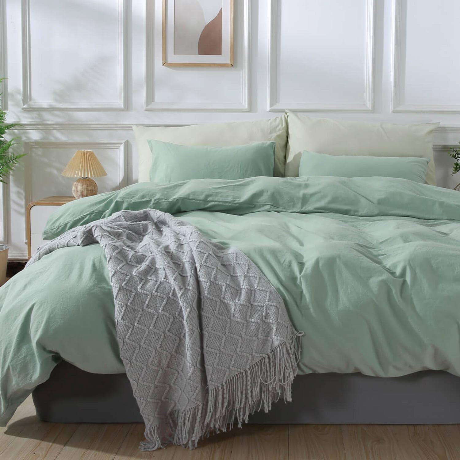 NEXHOME PRO Duvet Cover Set Queen Size Linen Look Textured Organic ...