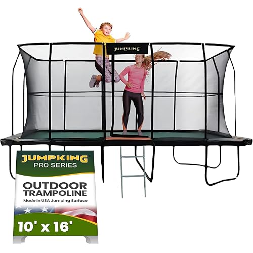 JumpKing Rectangular Trampoline Outdoor 16FT with Enclosure, Ladder ...