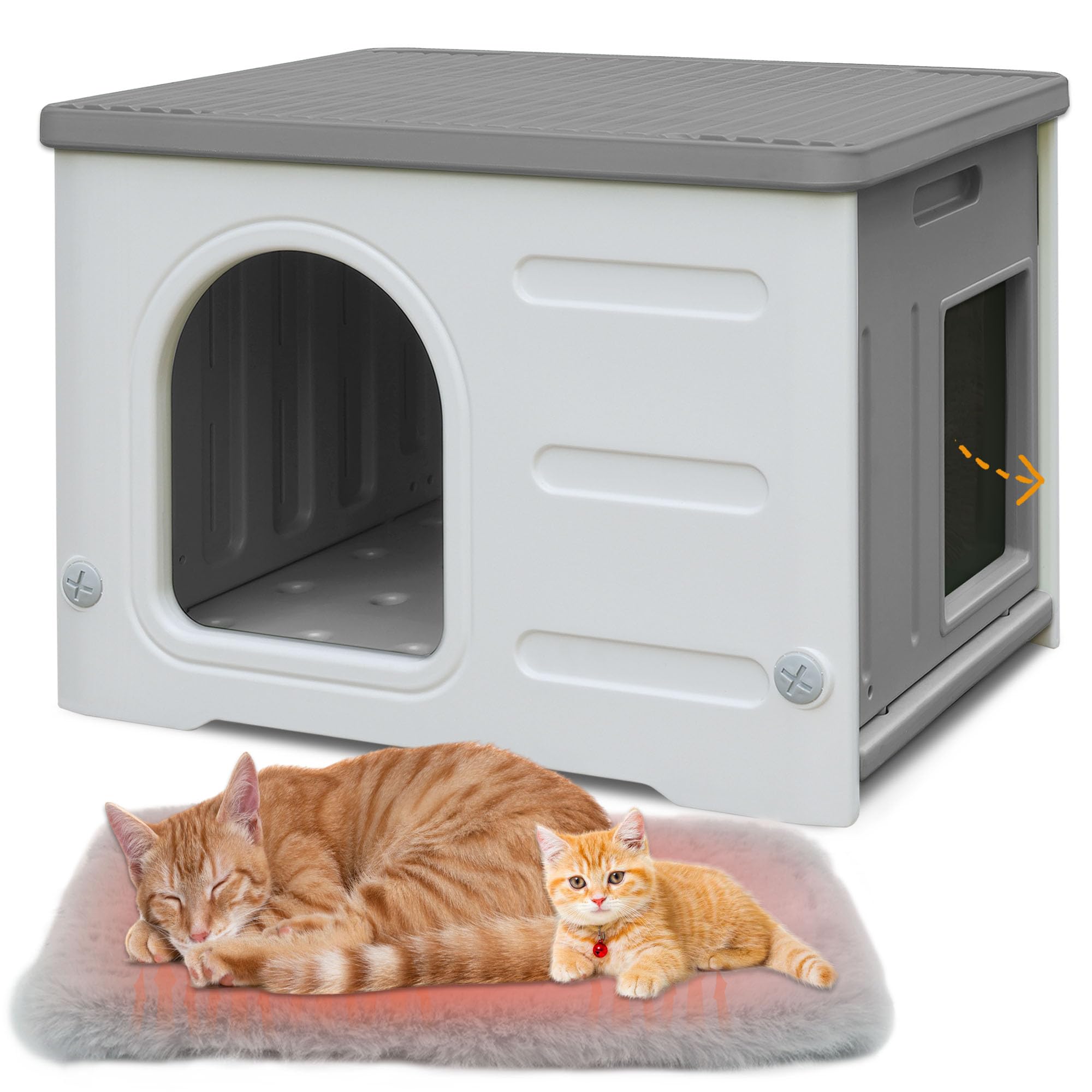 Waterproof Cat House for Outdoor Cats, Plastic Feral Cat House with ...