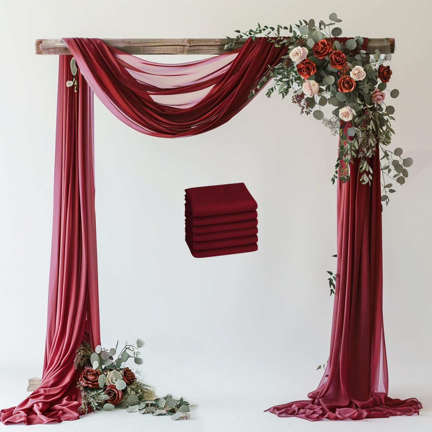 Wokceer Wedding Arch Draping Fabric 6 Panels 28.7" x 20FT Burgundy ...
