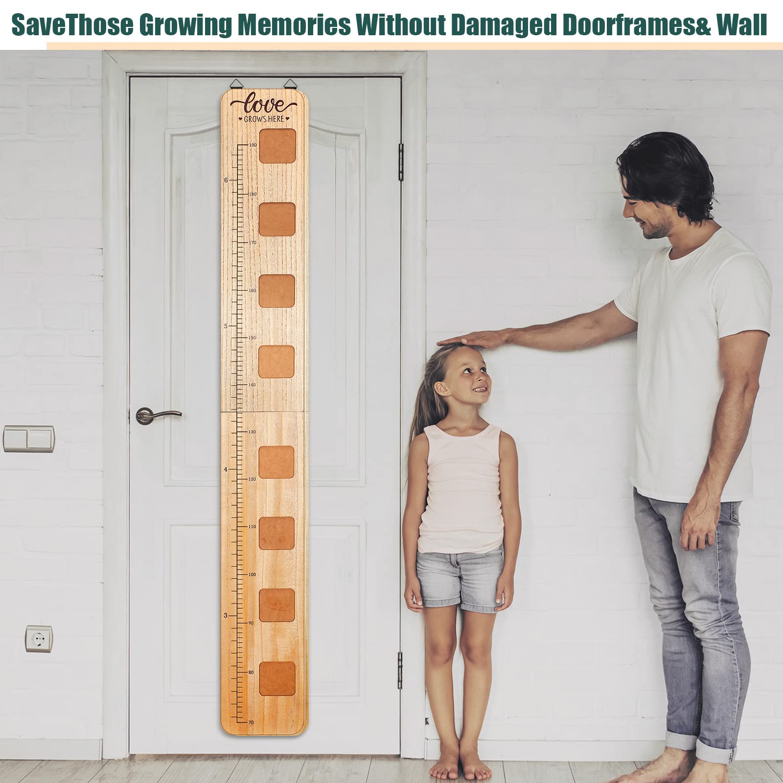 Mua Wood Growth Chart for Kids with Picture Frames Boho Wooden Height ...