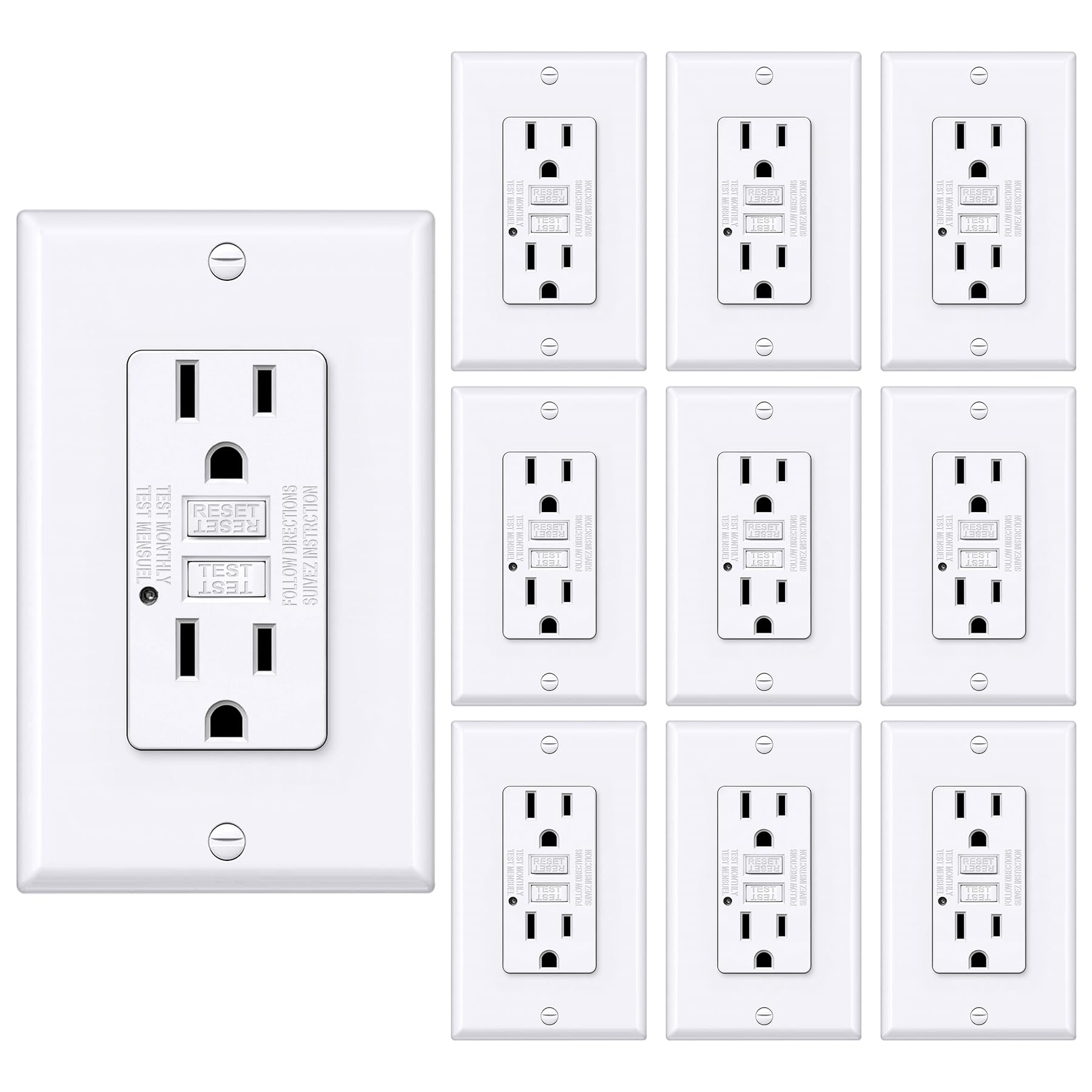 BESTTEN 15 Amp GFCI Outlet, GFI Receptacle with LED Indicator, 15A ...