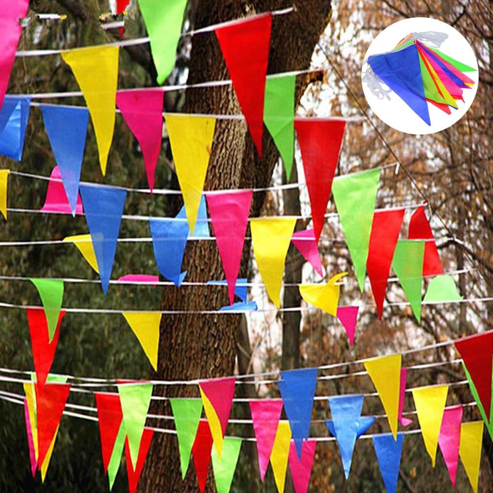 80m Multi coloured Bunting Banner Party Festival Wedding Decor Fabric ...