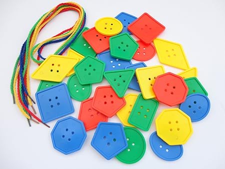 60 Large Sorting Buttons & 8 Threading Laces - Education Early Learning ...