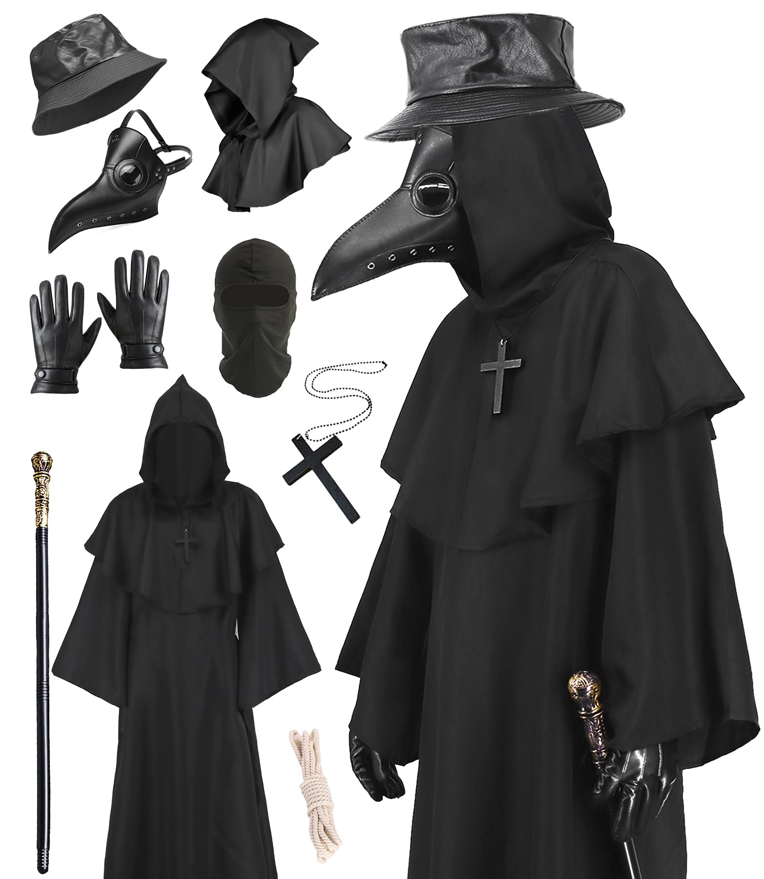 Plague Doctor Costume Men Steampunk Medieval Leatherface Cosplay Outfit ...
