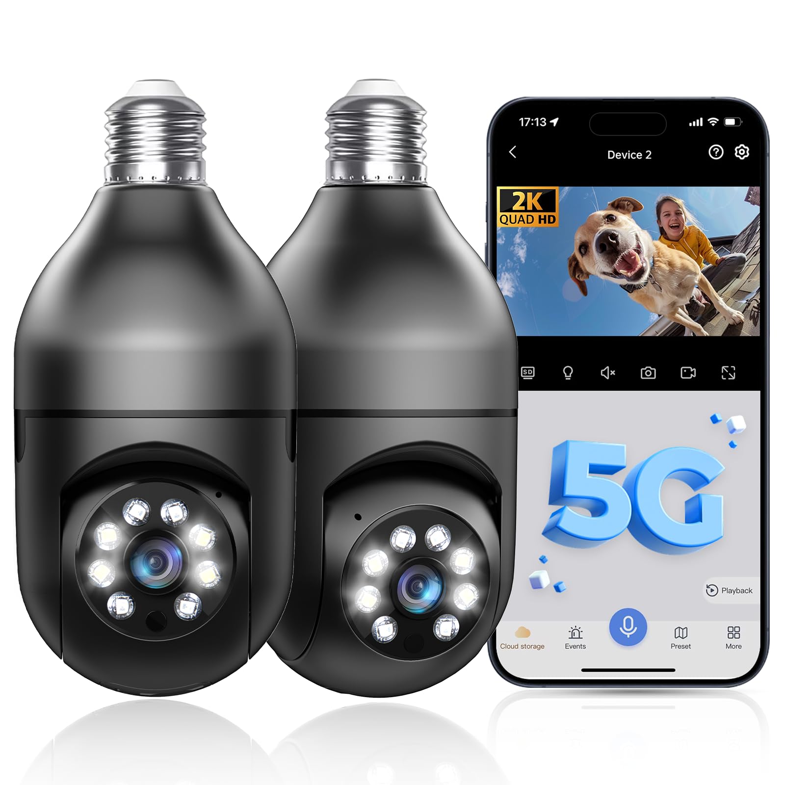 Light Bulb Security Camera 5G WiFi 2K Light Socket Security Cameras ...