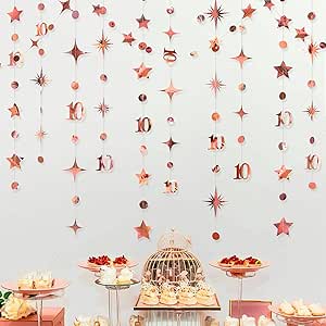 Amazon.com: Rose Gold 10th Birthday Decorations Number 10 Circle Dot ...