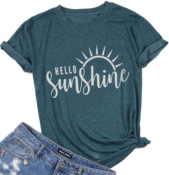 Hello Sunshine T Shirt Women Letters Print Shirt Cute Graphic Shirts ...