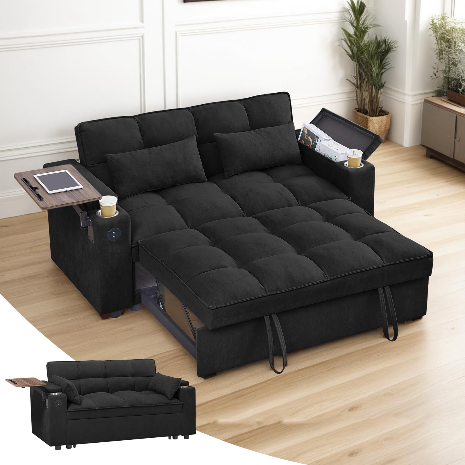 Skepphlay 3 in 1 Sleeper Sofa Bed, Pull Out Couch with Side Table, 65 ...