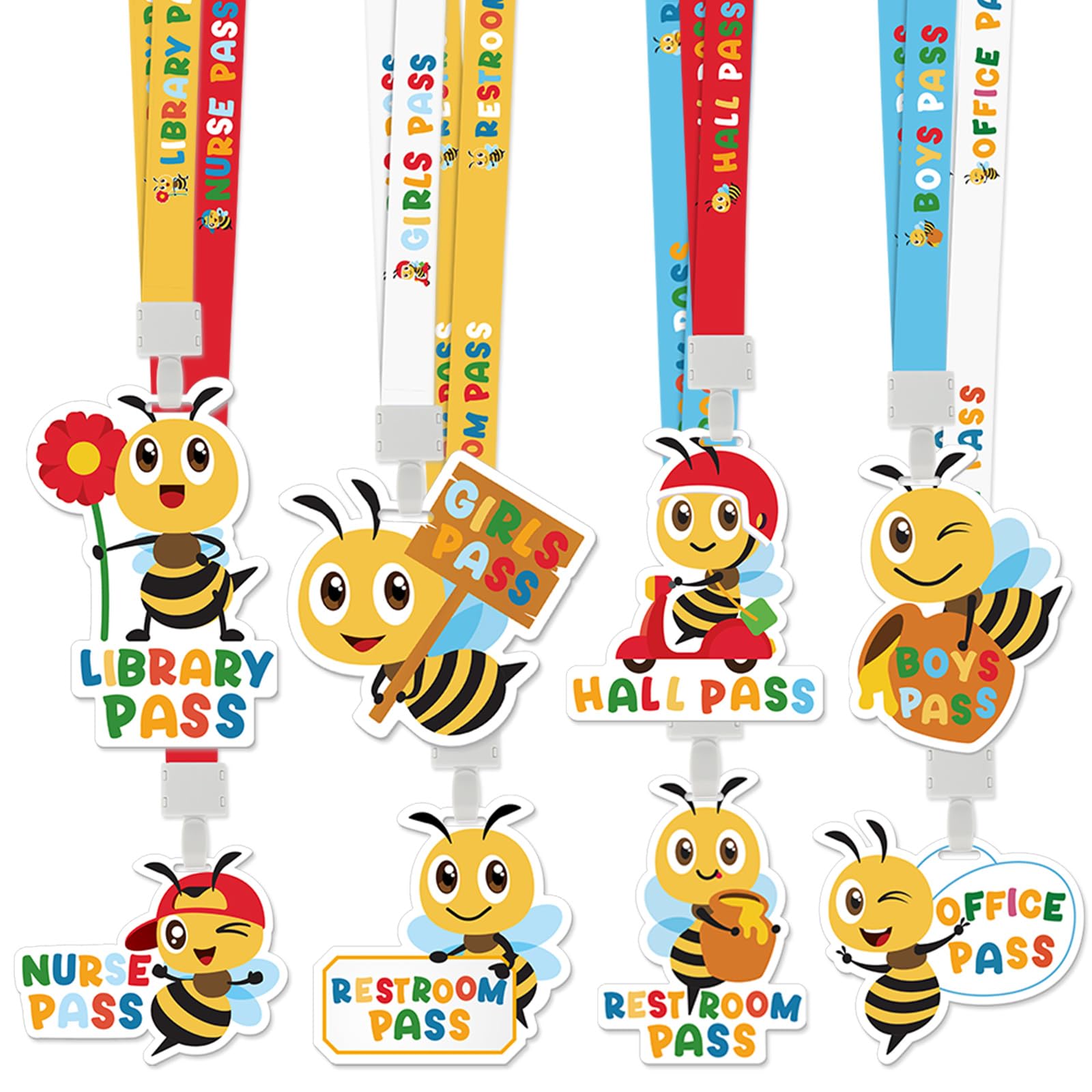 8 Set PVC Hall Pass Lanyards Bee Unbreakable Hall School Passes Teacher ...