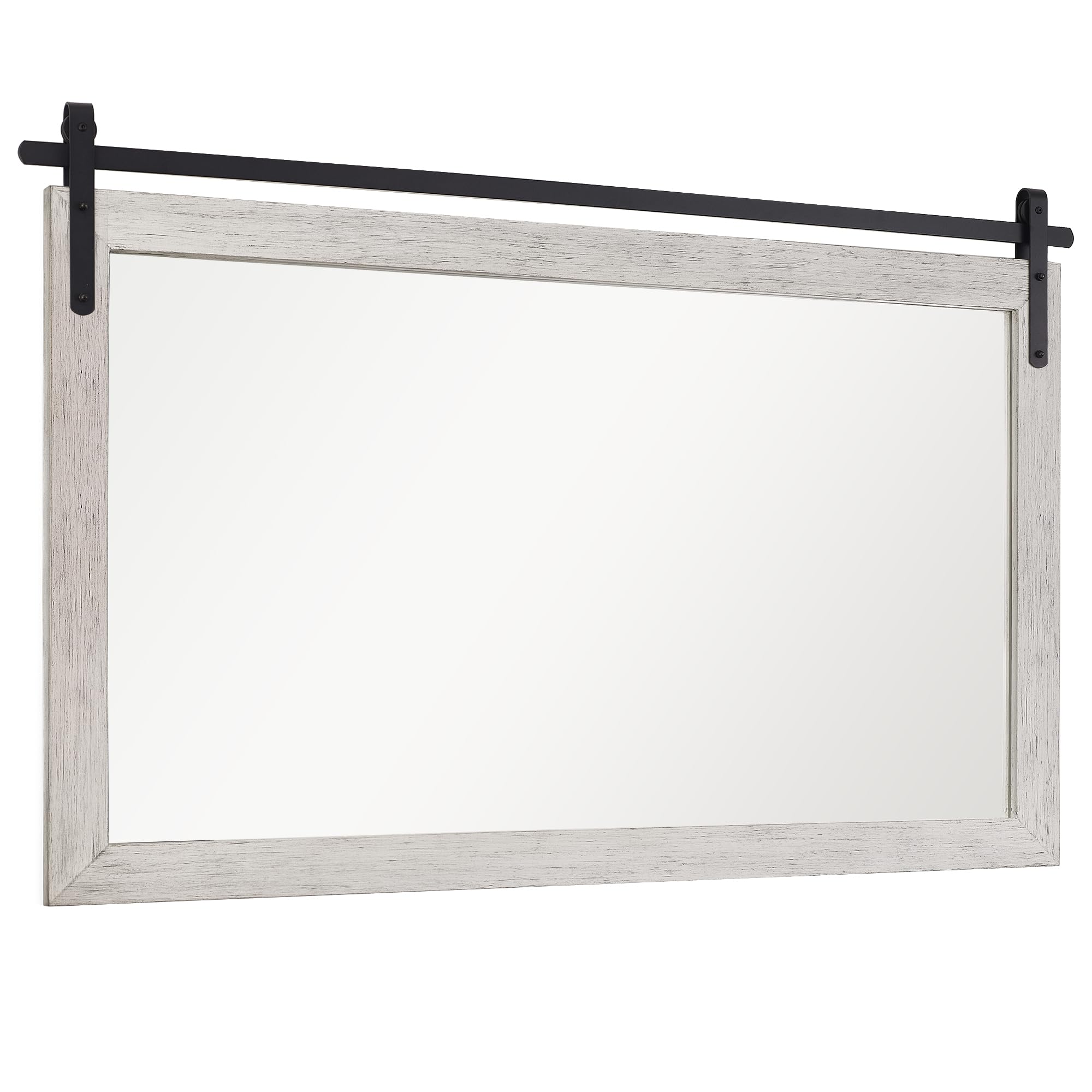 KARTOOSH Rustic White Farmhouse Mirror, Solid Wood Frame Barn Door ...