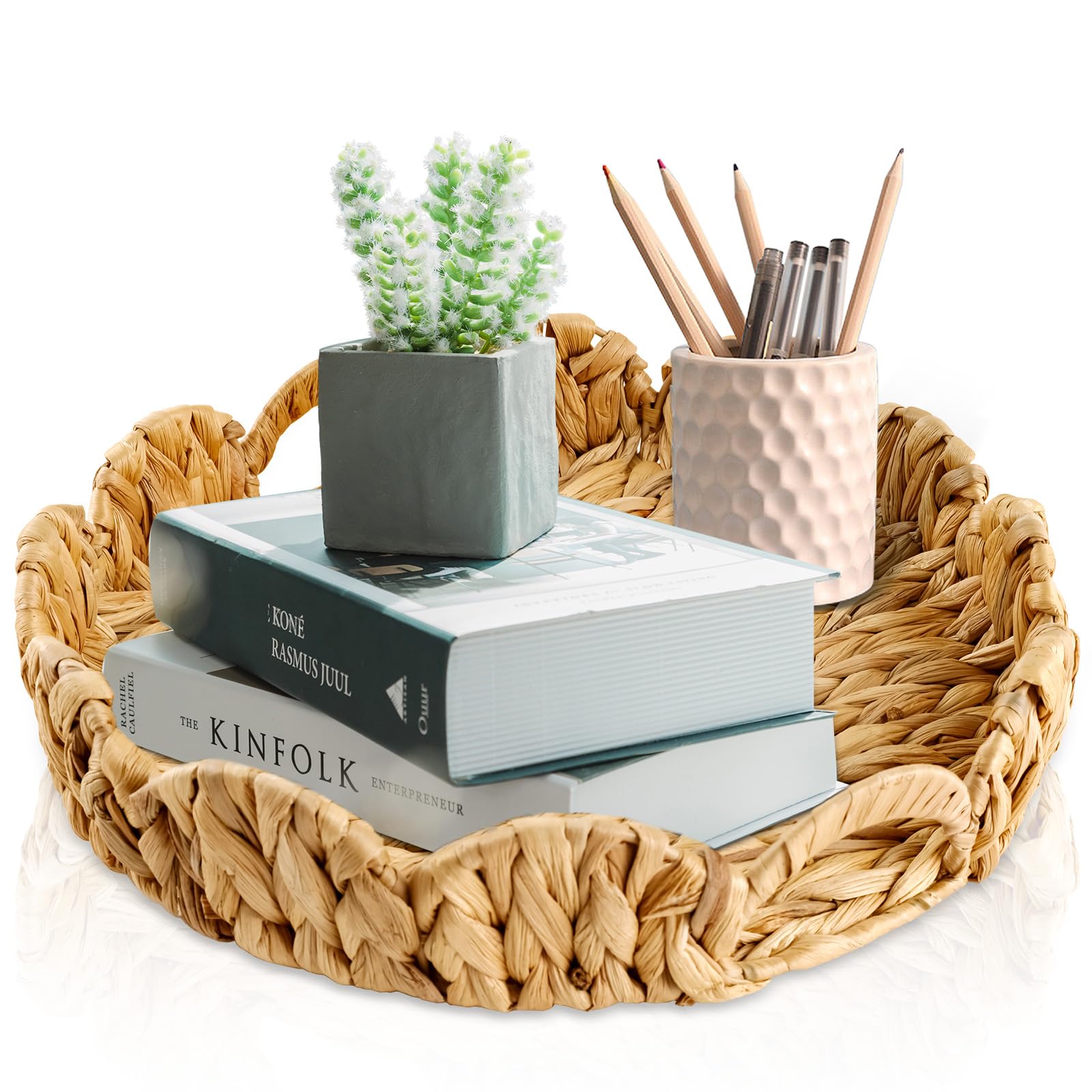 Large Wicker Serving Tray, 13 Inch Scalloped Edge Round Rattan Serving ...