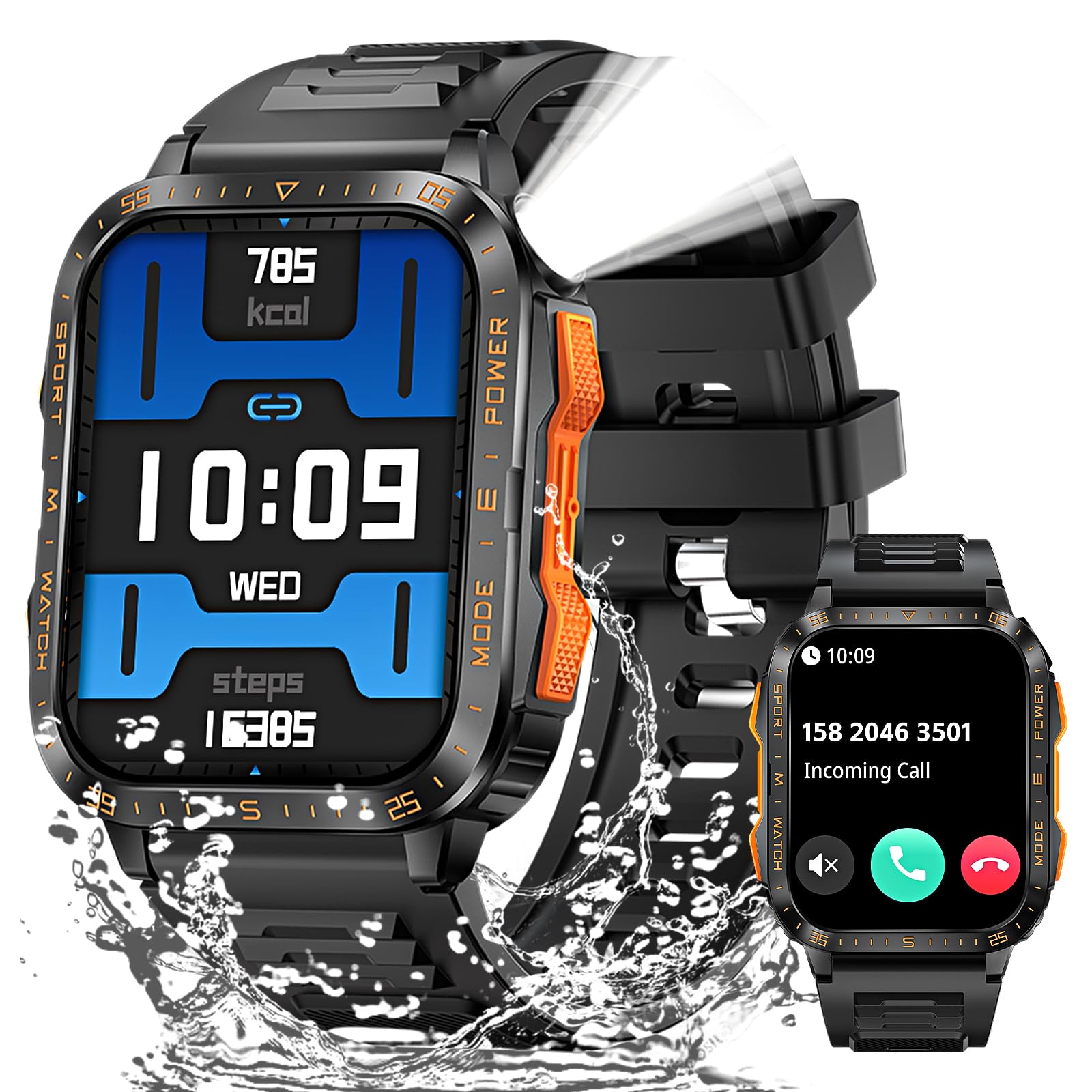 Military Smart Watch for Men 3ATM Waterproof with LED Flashlight 1.96 ...