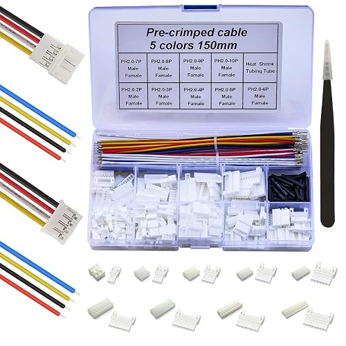 Keszoox PH 2.0mm Male & Female JST Connector Kit with 22AWG Pre-Crimped ...