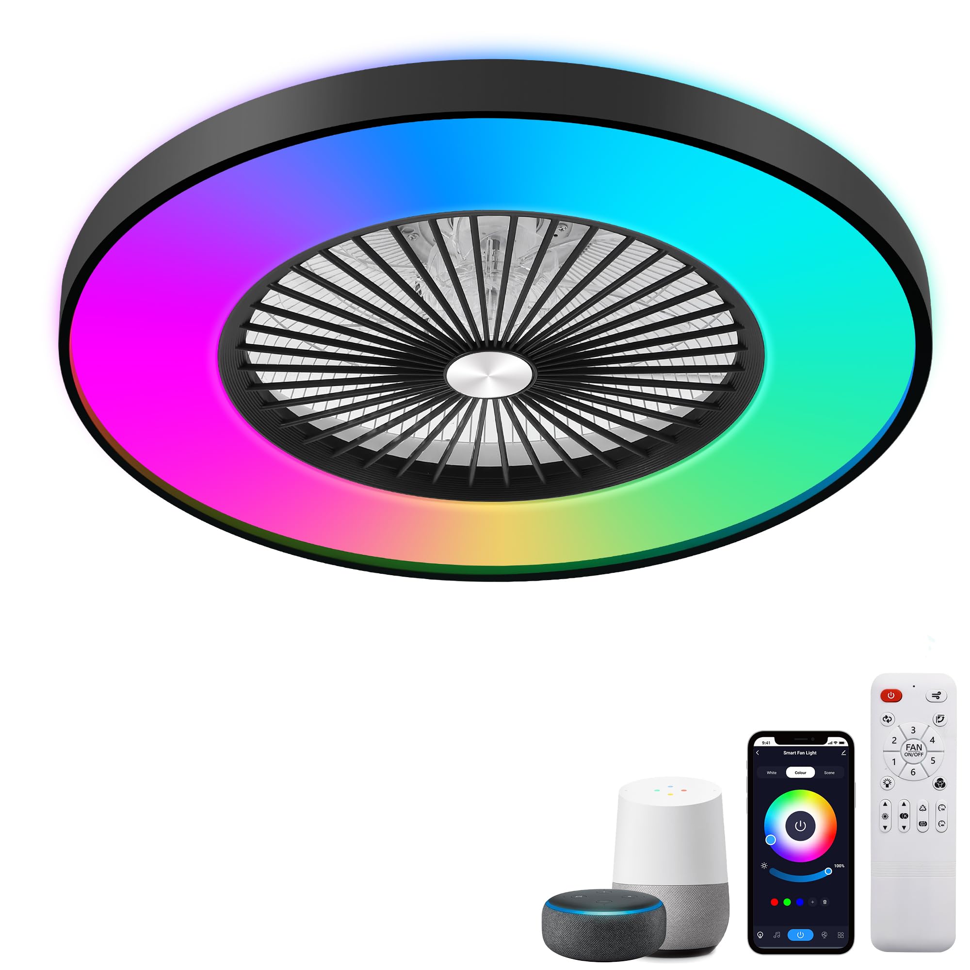 KAMLAM 24" Low Profile Ceiling Fan with Light, Bladeless Ceiling Fan ...