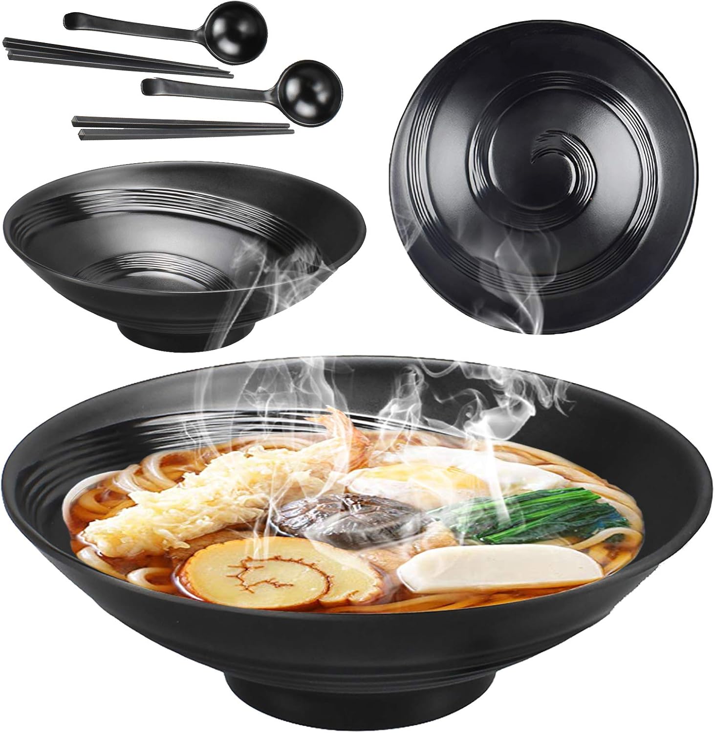 2 Sets (6 Piece) Plastic Ramen Soup Bowl, 1450ml/9in Japanese Large ...