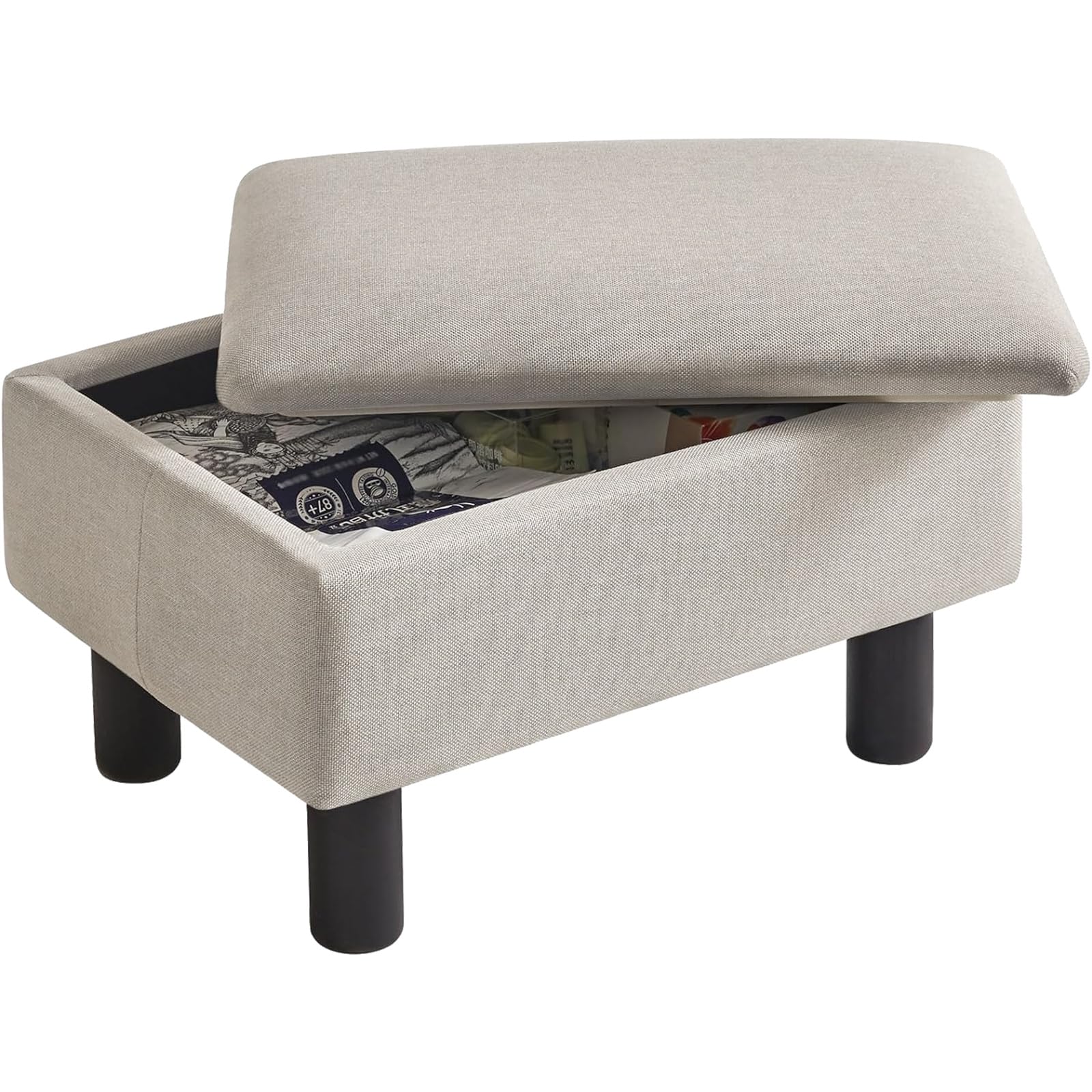 IBUYKE Storage Ottoman Footrest Stool with Linen Fabric, Rectangular ...