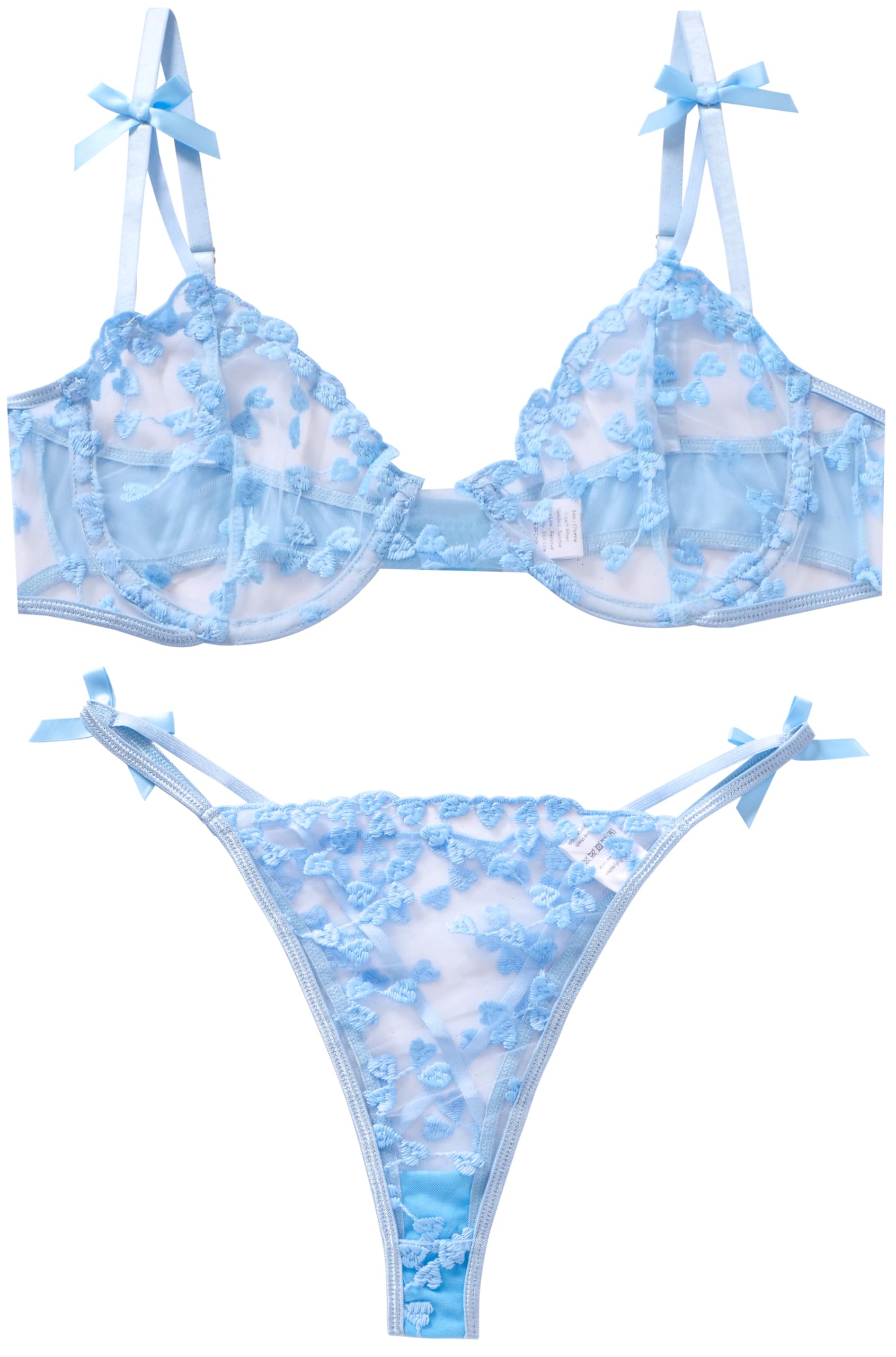 AnloveKiss Sexy Underwire Cute Push Up Strappy Embroidered Mesh Sheer ...