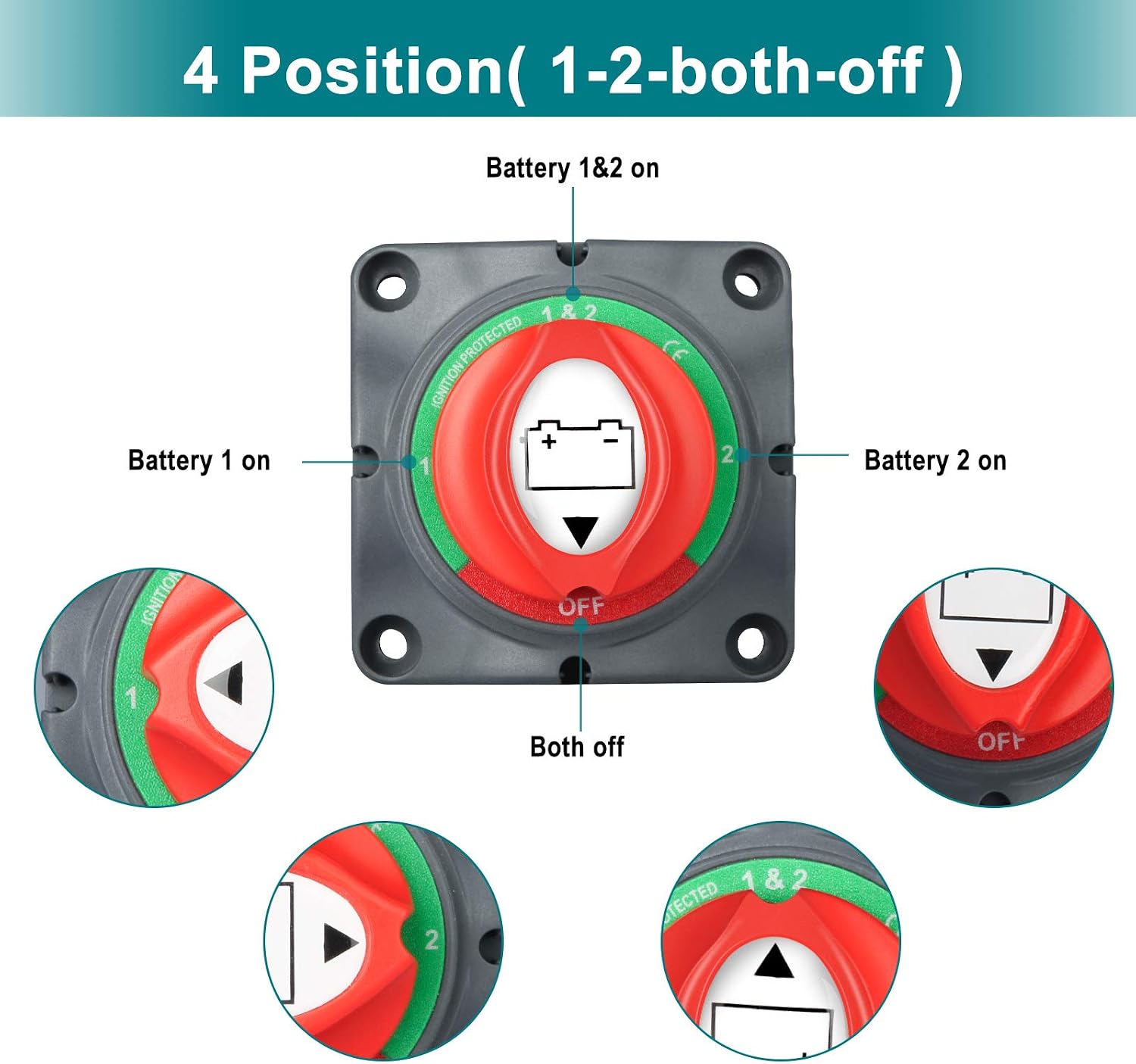 EEEKit 4 Position Battery Disconnect Isolator Switch 1-2-Both-Off ...