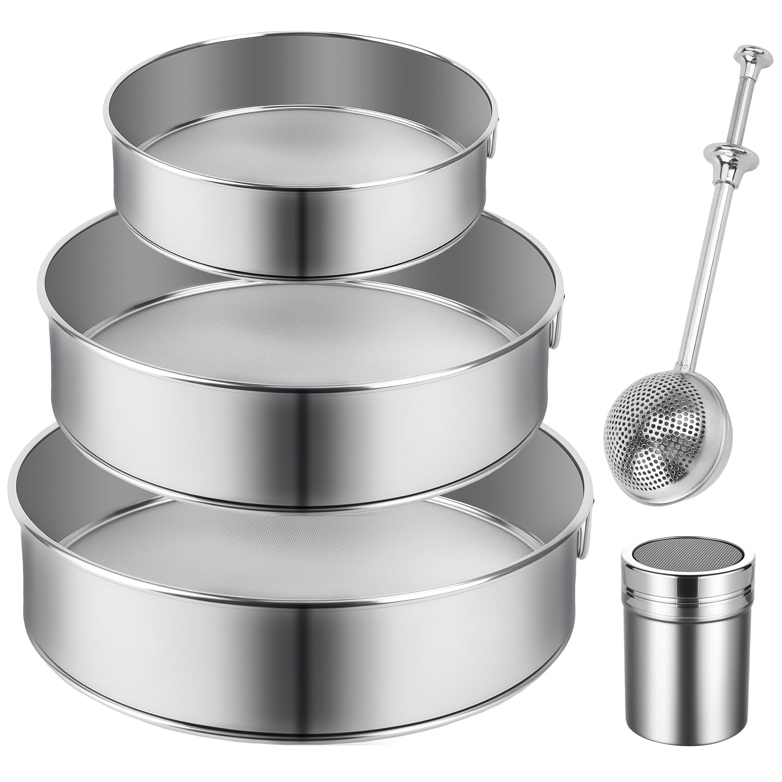 Sieve Fine Mesh Stainless Steel, 60 Mesh Flour Sifter for Baking, 3 Pcs ...