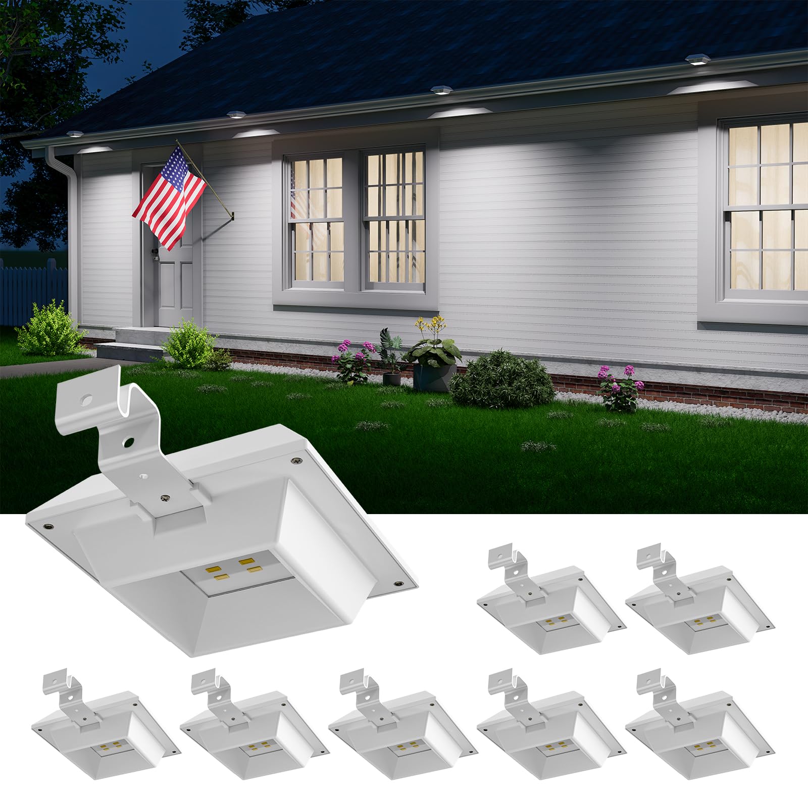8 Pack White Solar Powered Gutter Lights Outdoor Decorative Waterproof ...