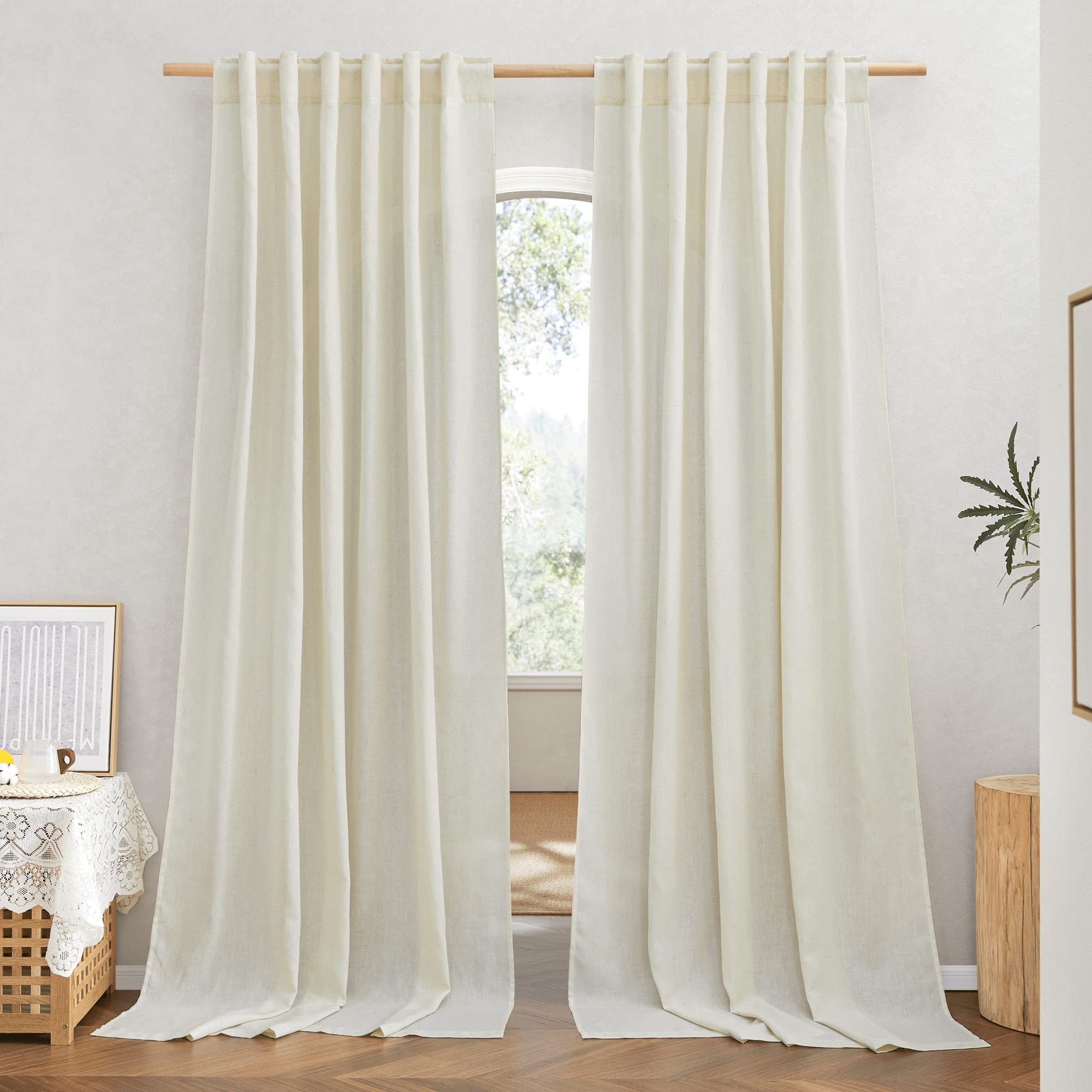 NICETOWN Semi Sheer Linen Curtains 84 inch Length 2 Panels Set, Rod ...