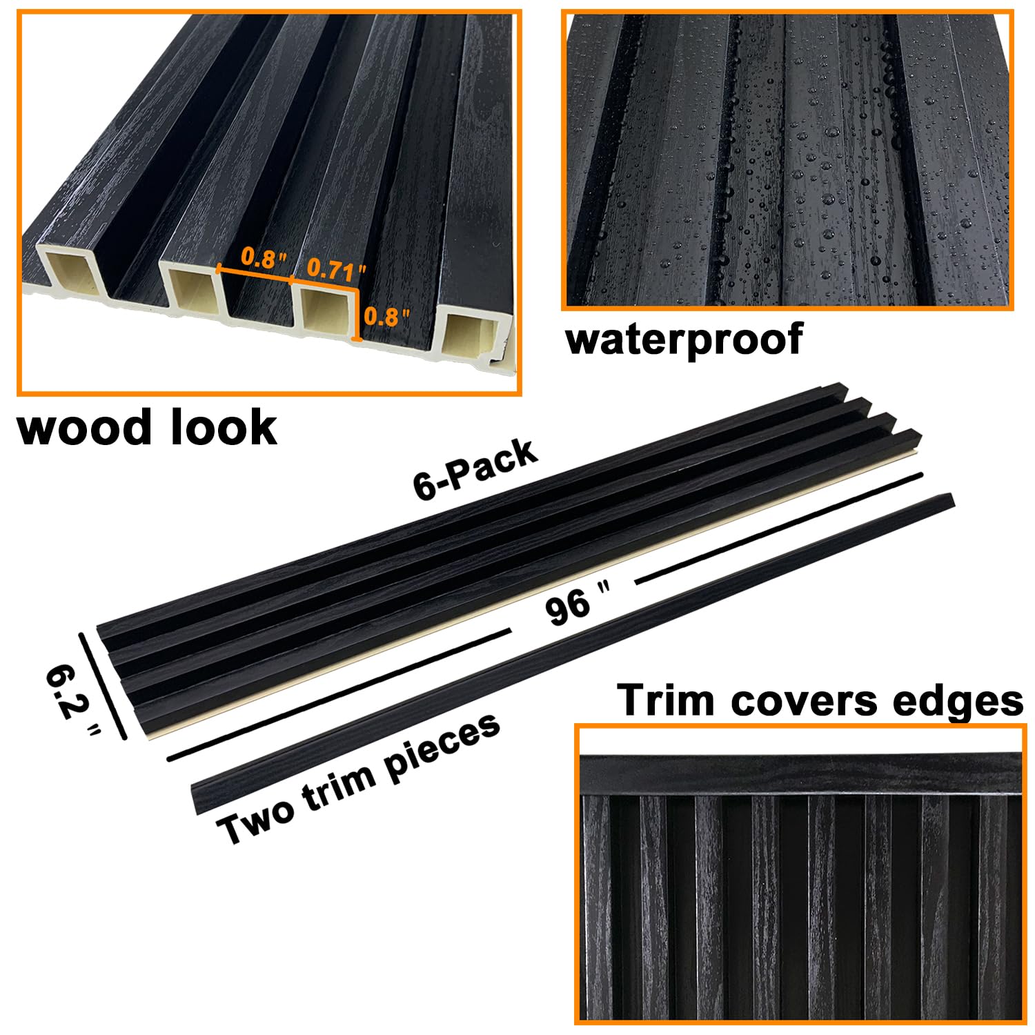 YLL YLL 6-Pack Slat Wall Panel With 2 Trims Wood Grain Slat Wall 96" X ...