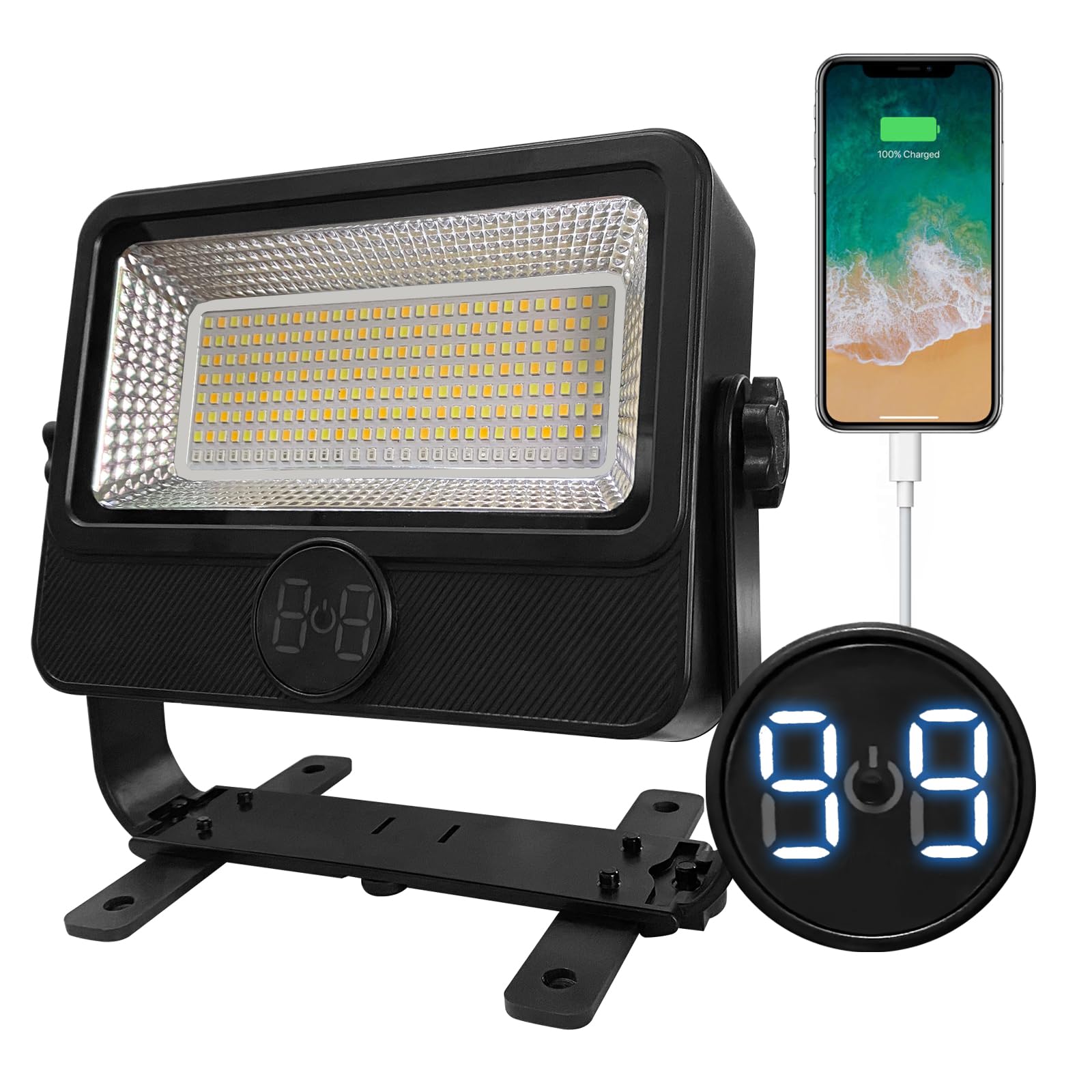 Rechargeable Solar Work Light 9000LM 7000K, 348 LEDs, 10H+ 4500mAh 5 ...