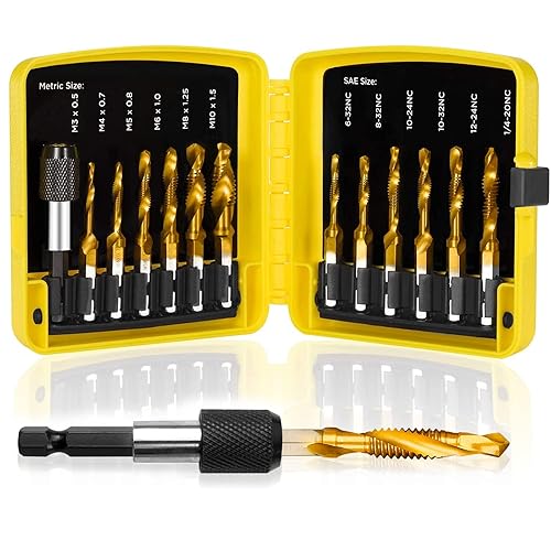 TOPEC Tap Bit Set, 3-in-1 HSS Titanium Coated Drill Tap Combination, 13 ...