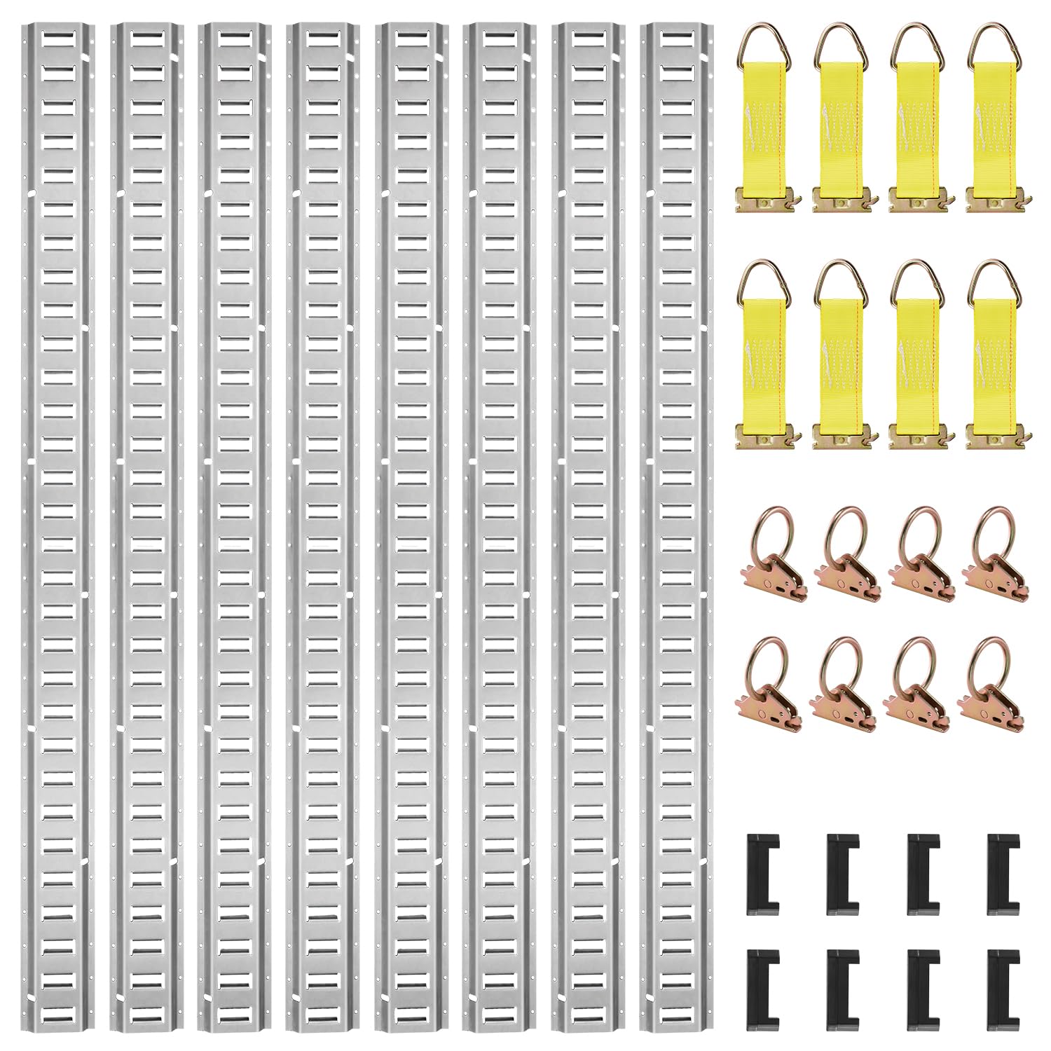 VEVOR E Track Tie-Down Rail Kit, 32PCS 5FT E-Tracks Set Includes 8 ...