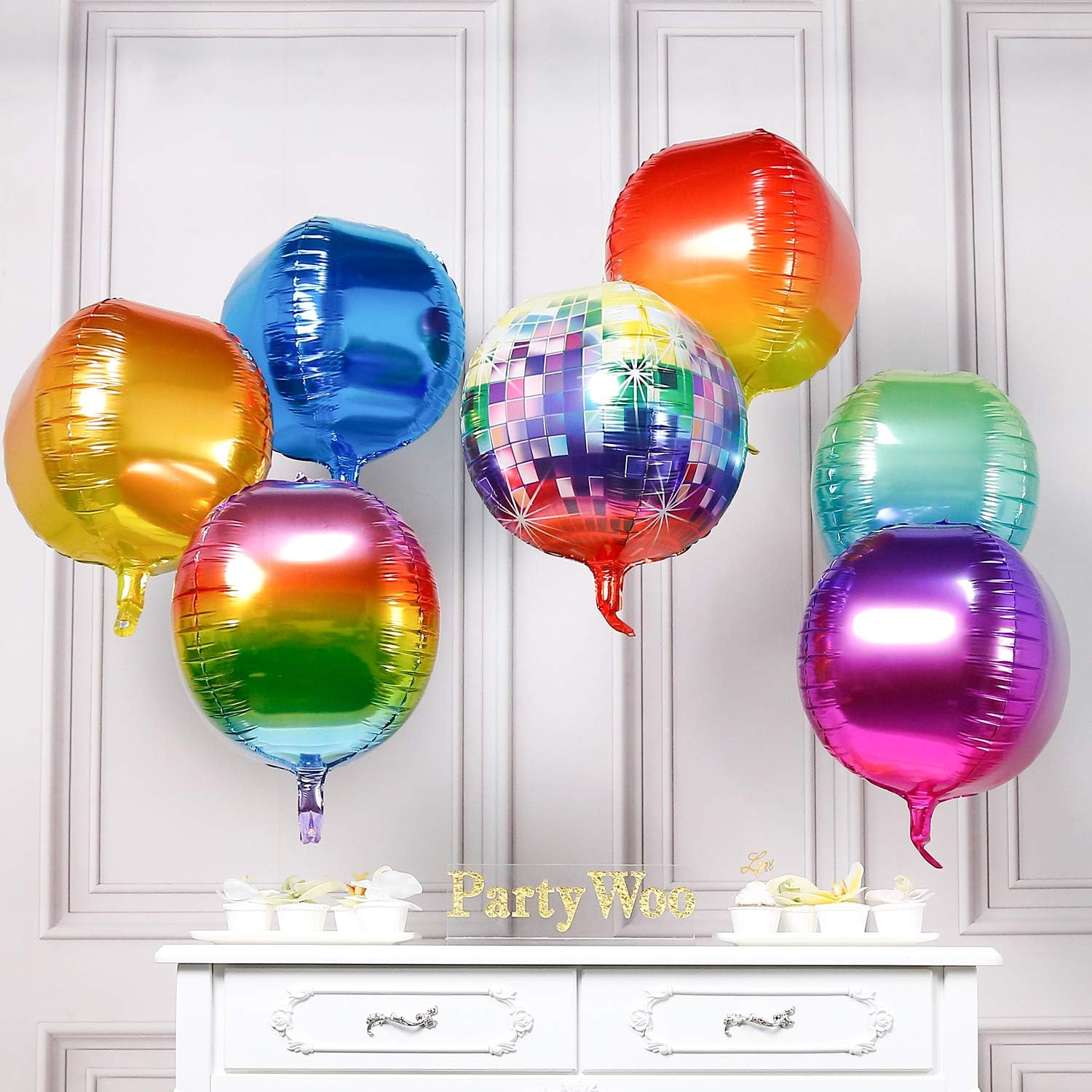 PartyWoo Ombre 4D Balloons, 7 pcs 22 Inch 4D Disco Ball Balloon, Giant ...