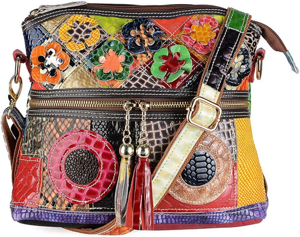 Segater® Women’s Multicolor Floral Crossbody Bag, Vintage Cowhide ...