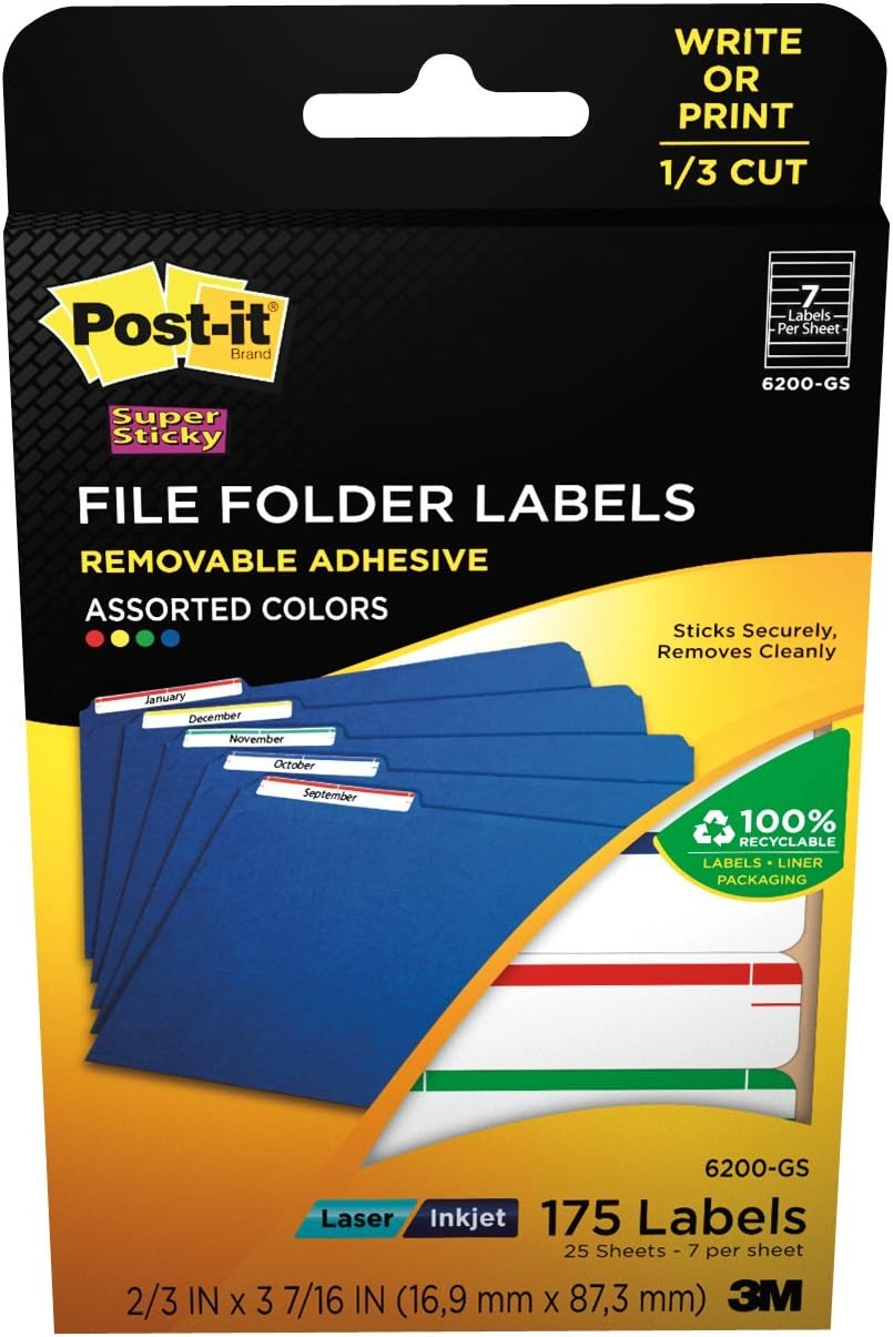 Amazon.com : Post-it(R) File Folder Labels, 2/3 x 3-7/16 Inches ...