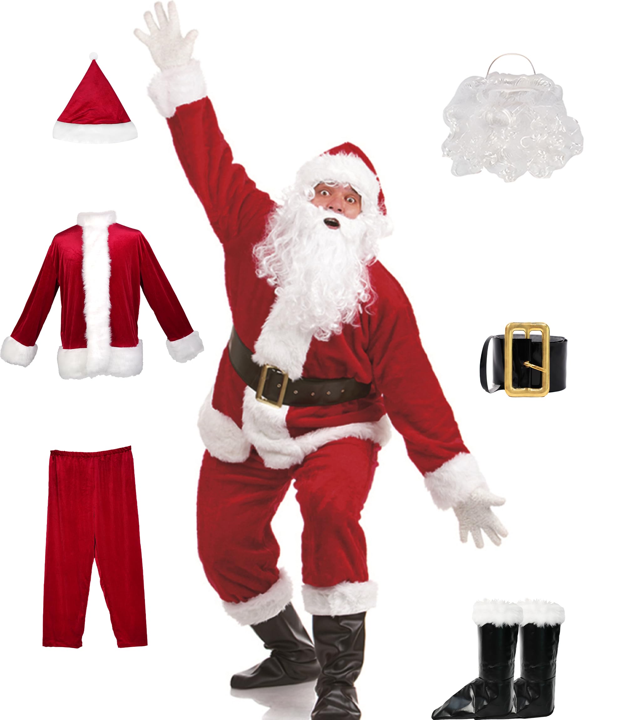 AMHSCOCA Santa Costume Christmas 6Pcs Santa Clause Costumes for Adult ...
