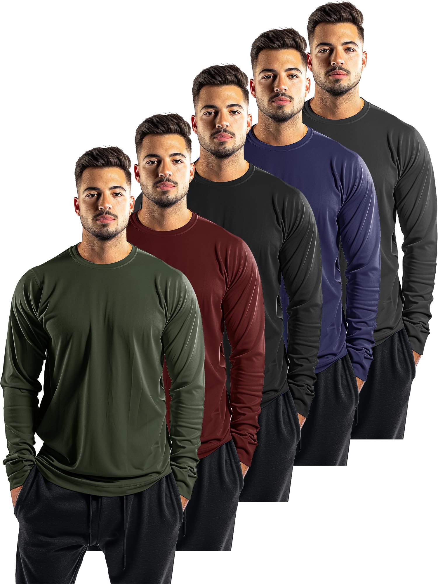 Yafanqi 5 Pack Mens Long Sleeve Shirts Quick Dry Moisture Wicking Athletic Running Gym Workout T ...