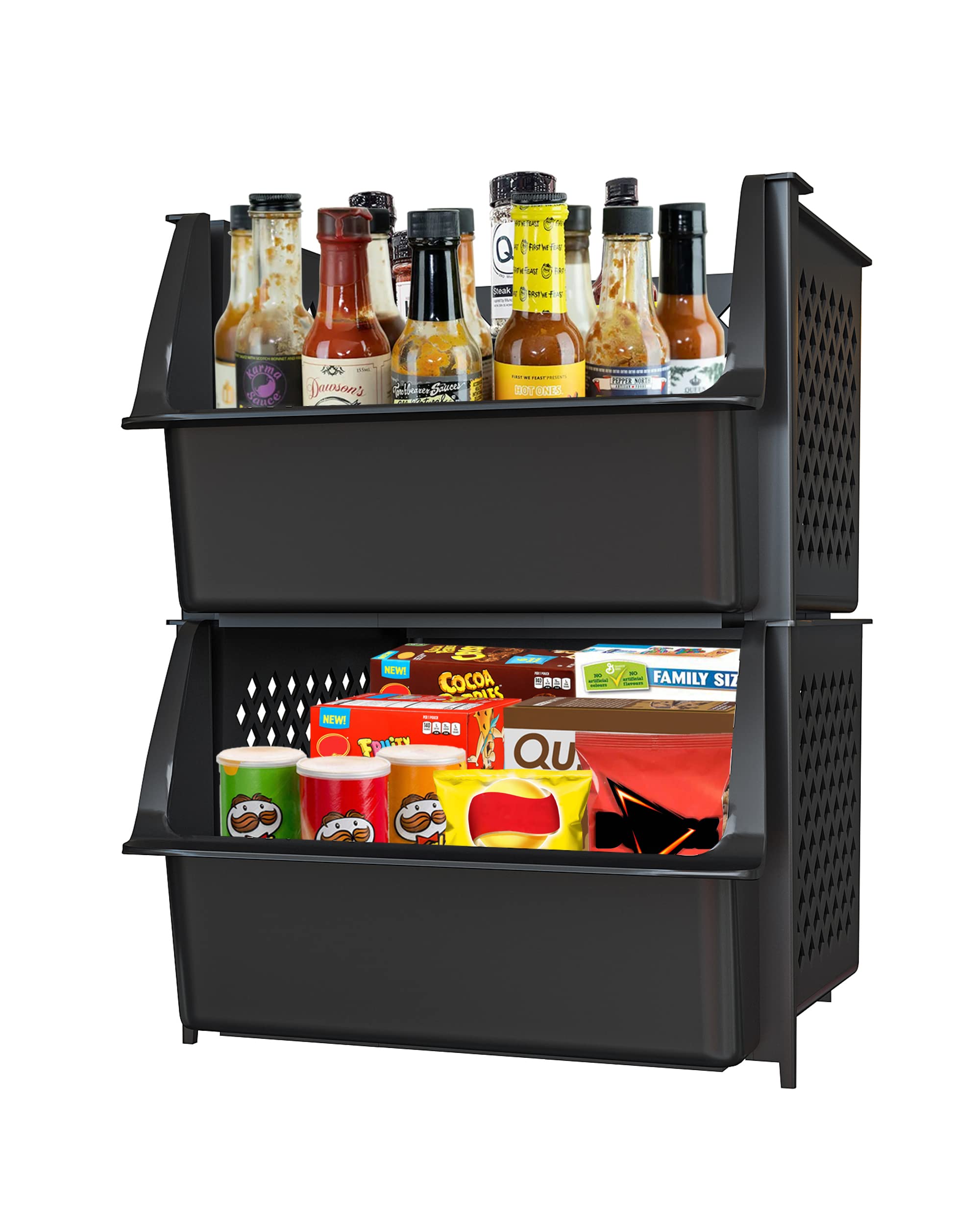 TidyFriend Plastic Stackable Storage Bins for Pantry, 2 Pack Stackable ...