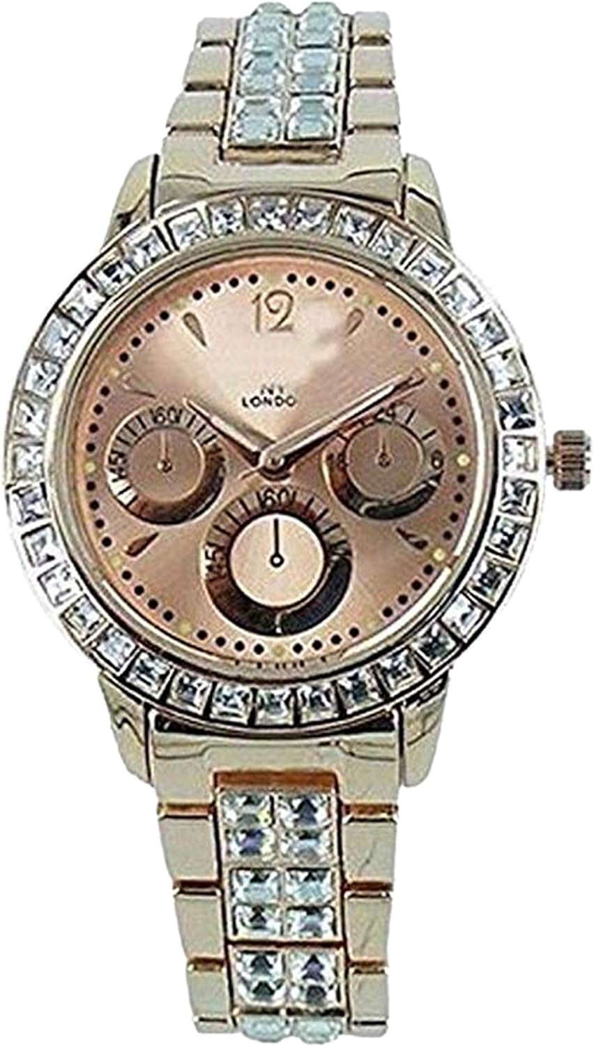 NY London Women's Diamante Rose Gold Plated Chronograph Jeweled Metal ...