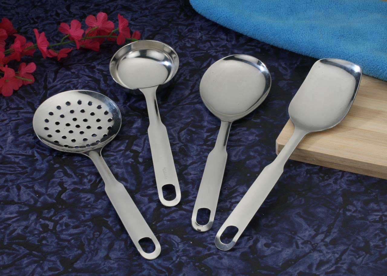 Buy Pro Bullion 4piece Silver Stainless Steel Cooking Spoon Set, Silver ...