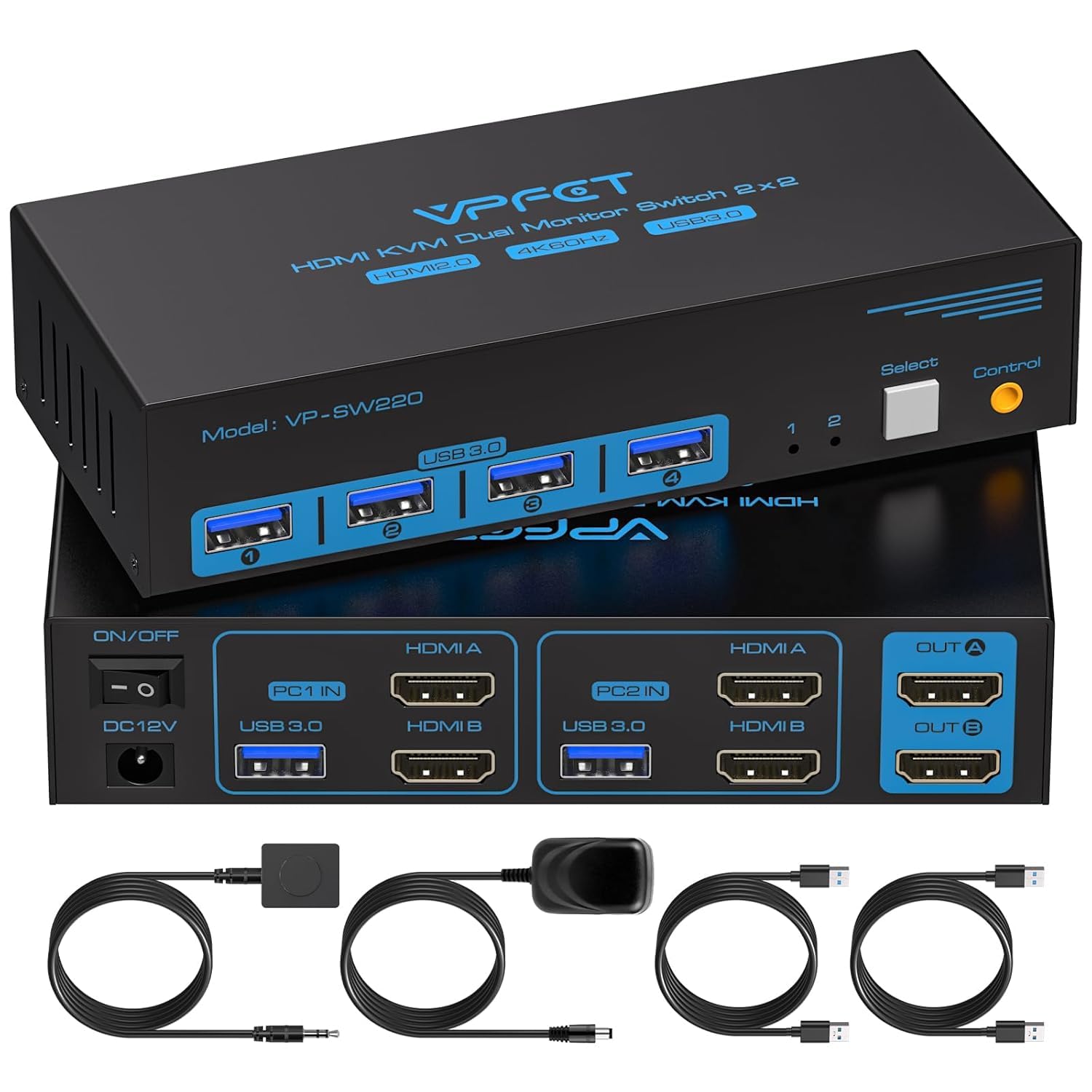 HDMI KVM Switch 2 Monitors 2 Computers 4K@60Hz USB 3.0 Dual Monitor KVM Switch 2 Ports for 2 PC ...