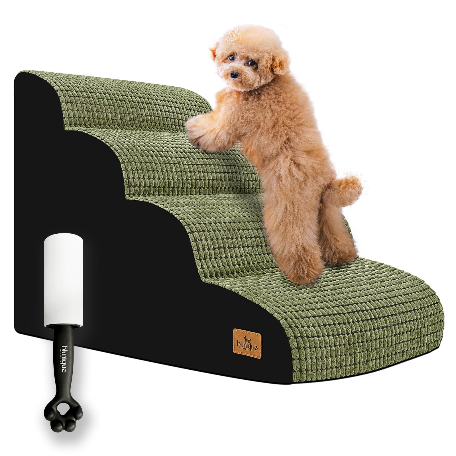 blunique Dog Stairs for Small Dogs, 20.5 in H 4 Step Curved Dog Ramp ...