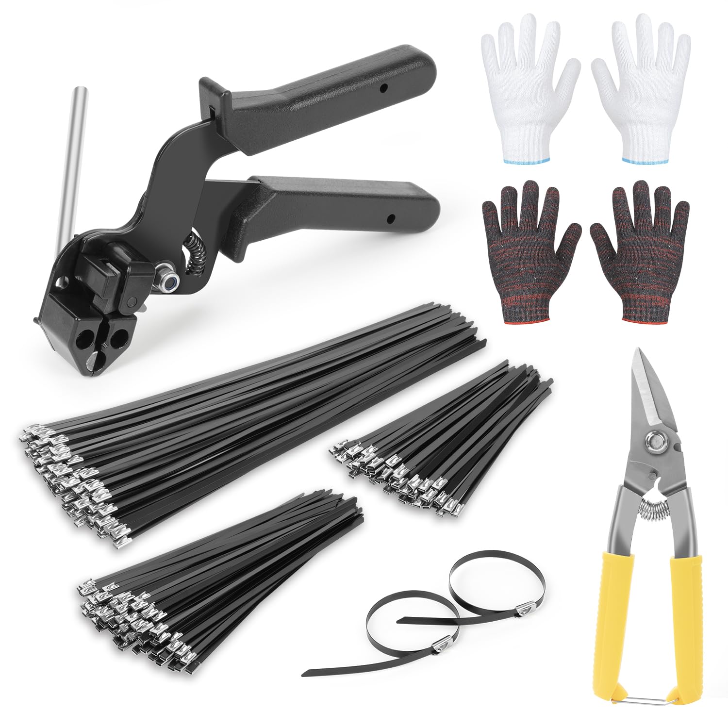 BethTie Stainless Steel Cable Tie Gun Set, with 300PCS Black Metal Zip ...