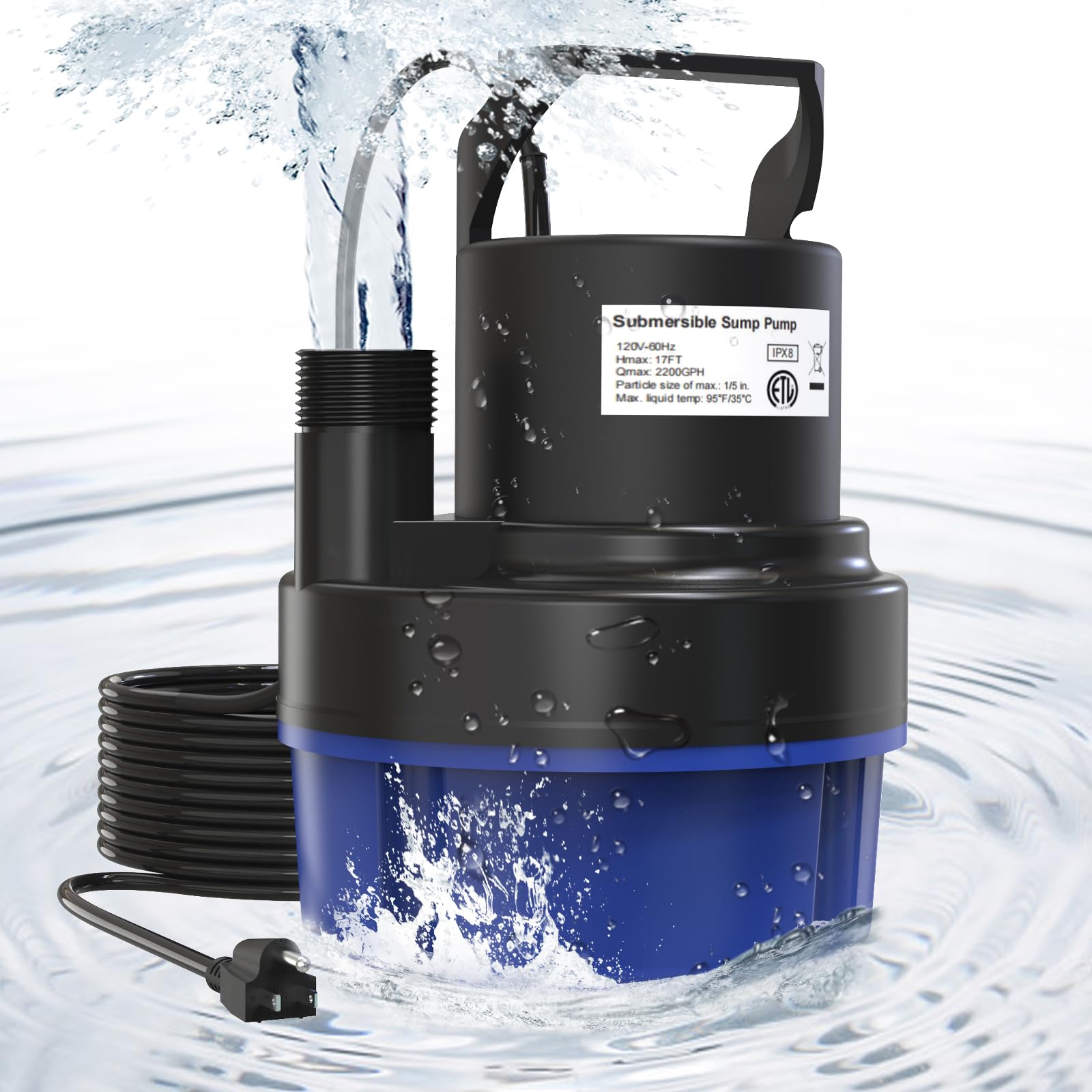 AgiiMan 1/2HP Submersible Water Pump, 2200GPH Portable Sump Pump for ...