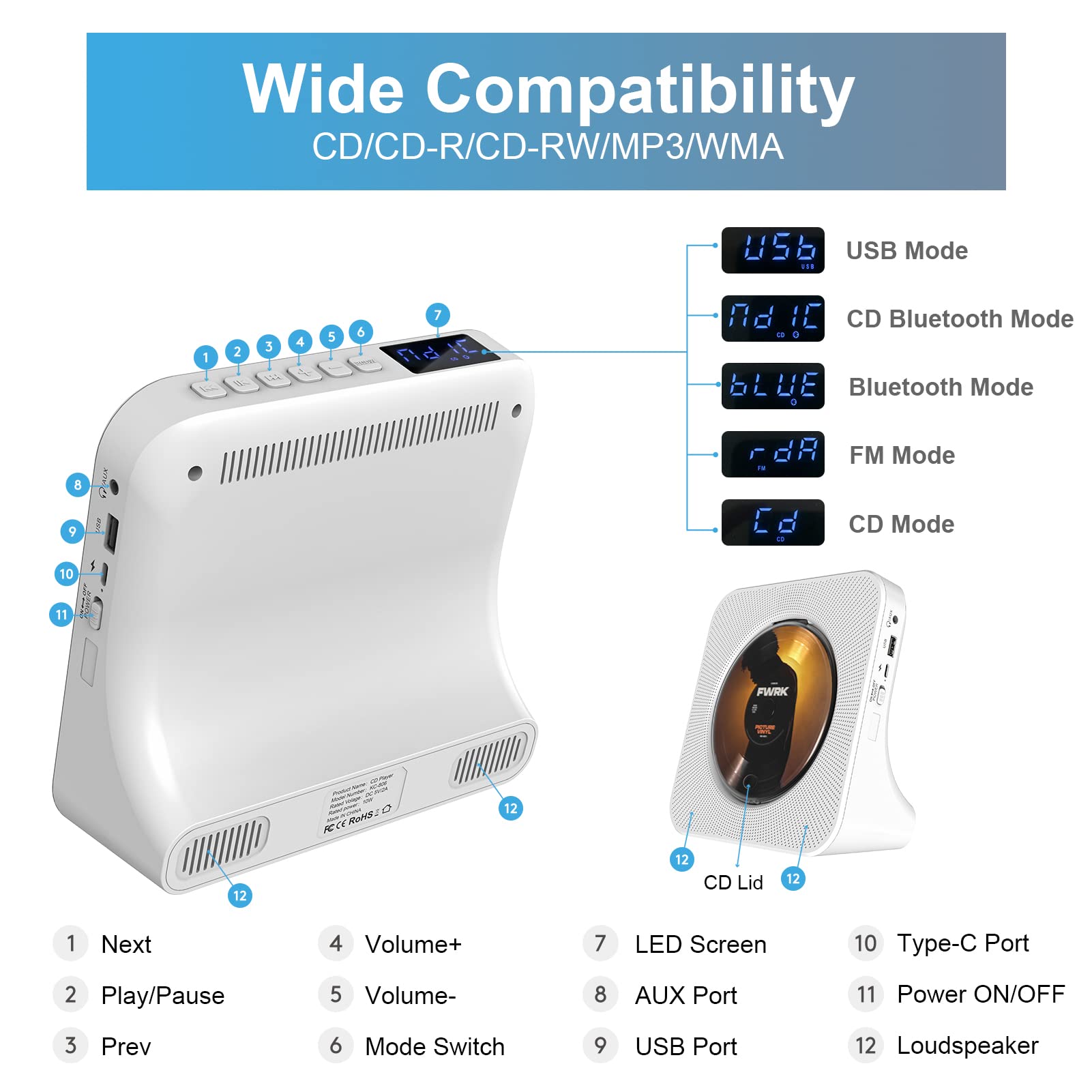 Mua Desktop Vertical CD Player with Speakers HiFi, Portable CD Players ...