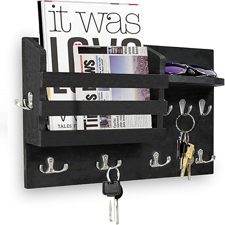 Amazon.com: Mail Organizer Wall Mounted with Shelves and Hooks, Mail ...