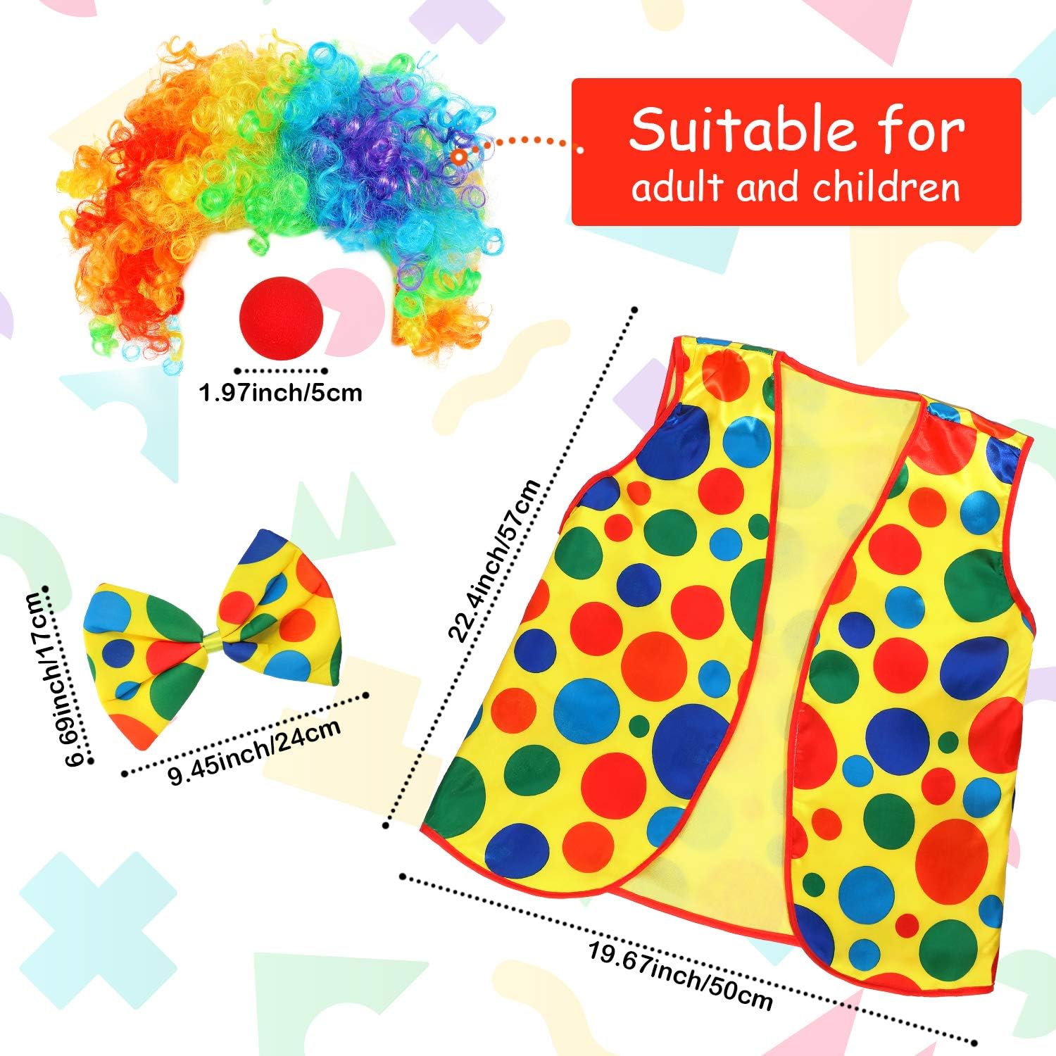 Clown Costume Bowtie Wig Set Clown Dress Up Accessories Clown Nose and ...