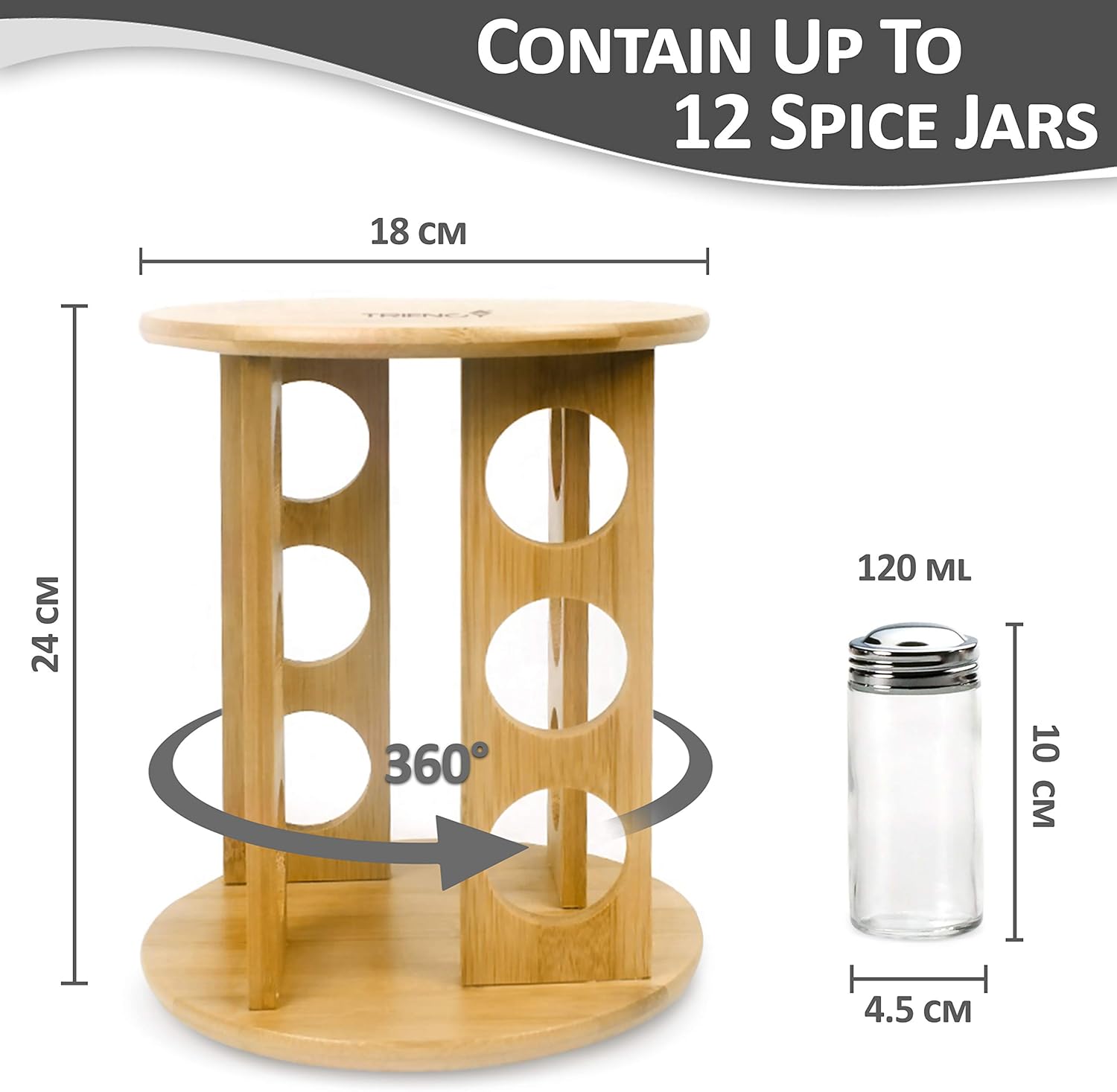 TRIENCY Bamboo Rotating Spice Rack Free Standing, Revolving Spice Rack ...