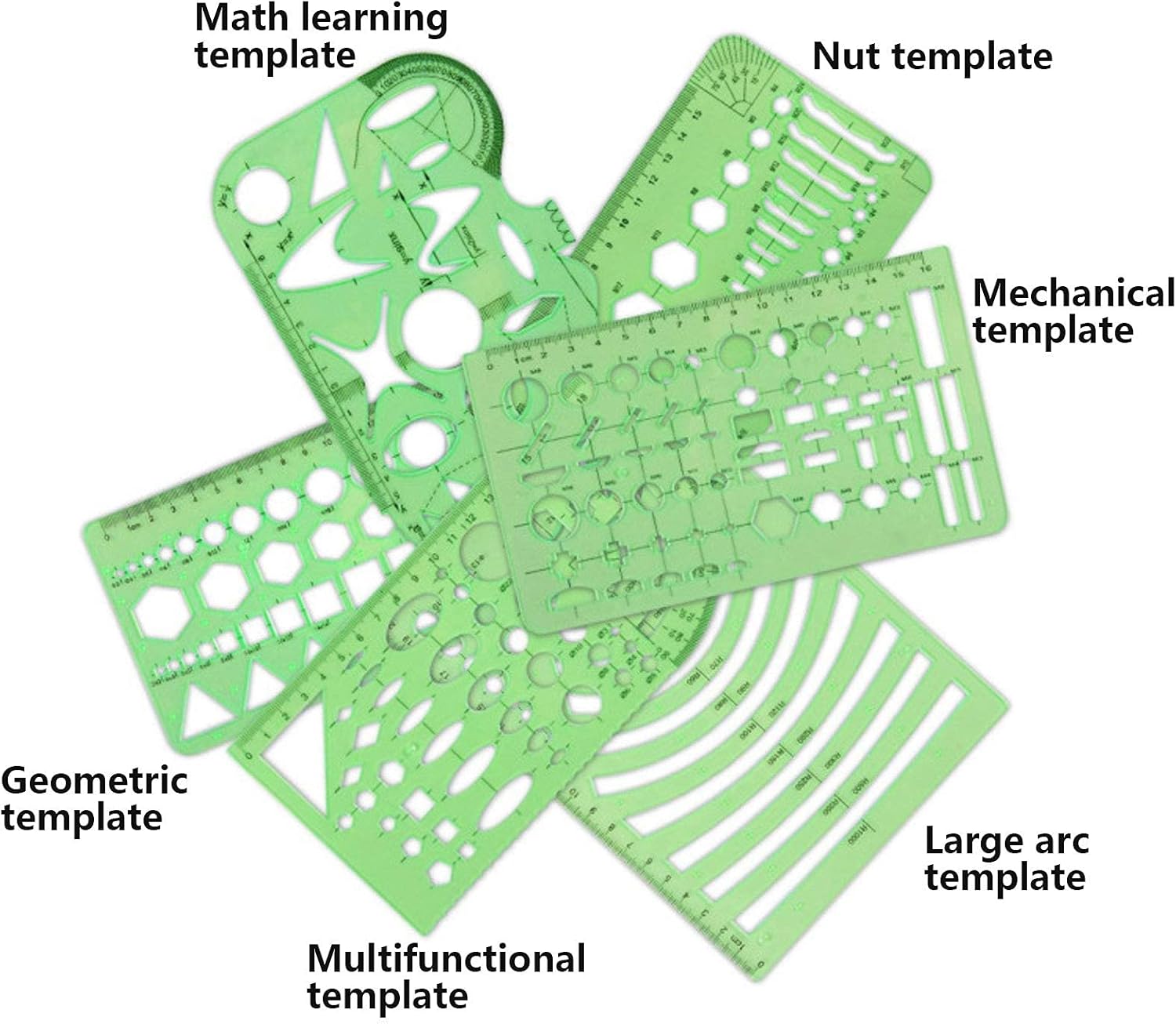 6 Pieces Geometric Template Ruler Geometric Drawings Templates Green ...