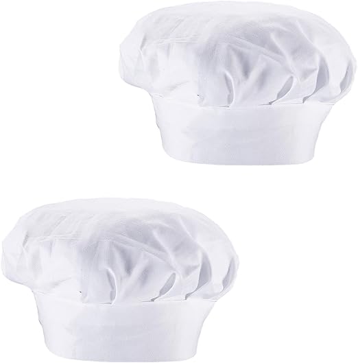 2PCS White Chef Hats Cooking Baker Hat Round-top Elastic Adjustable ...