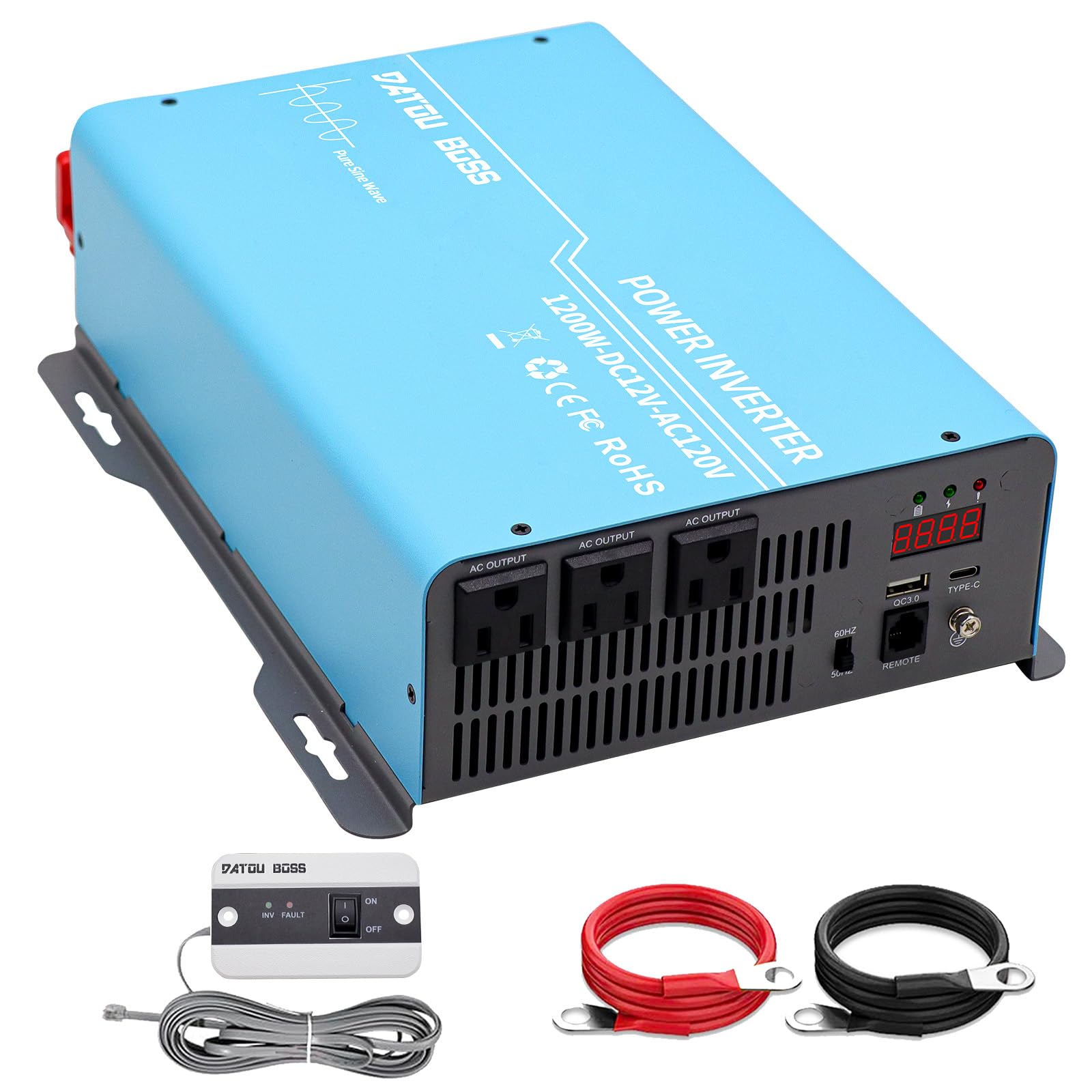 DATOUBOSS Power Inverter 2400W Pure Sine Wave Inverter 12V to 110V 120V ...