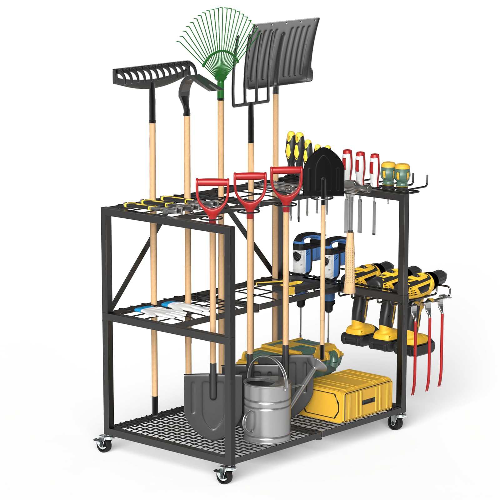 Keeswin Garden Tool Organizer Cart with Wheels, Large 3 Tier Large ...